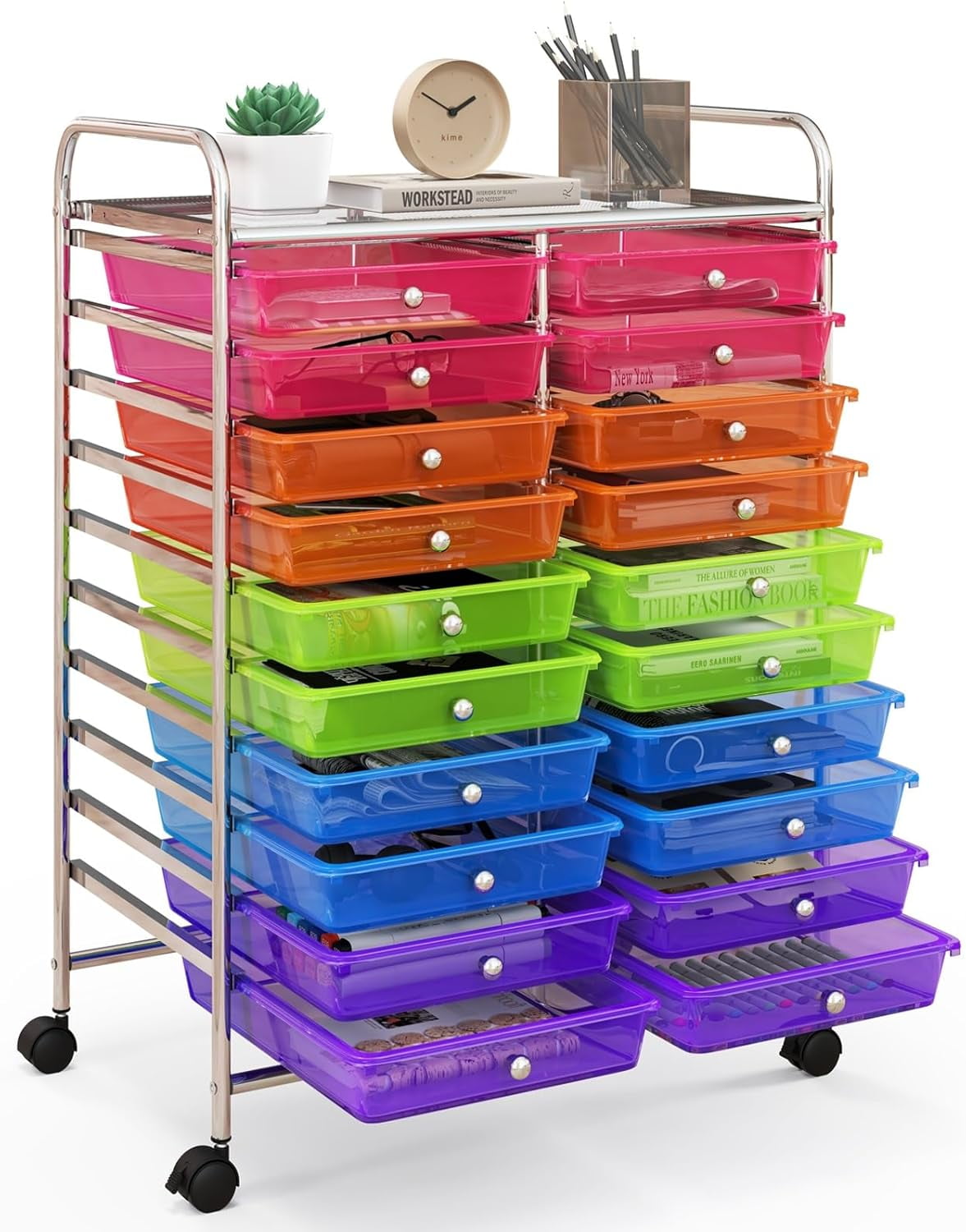 CALEMI 20 Drawer Rolling Storage Cart, Mobile Rolling Cart w/Drawers ...