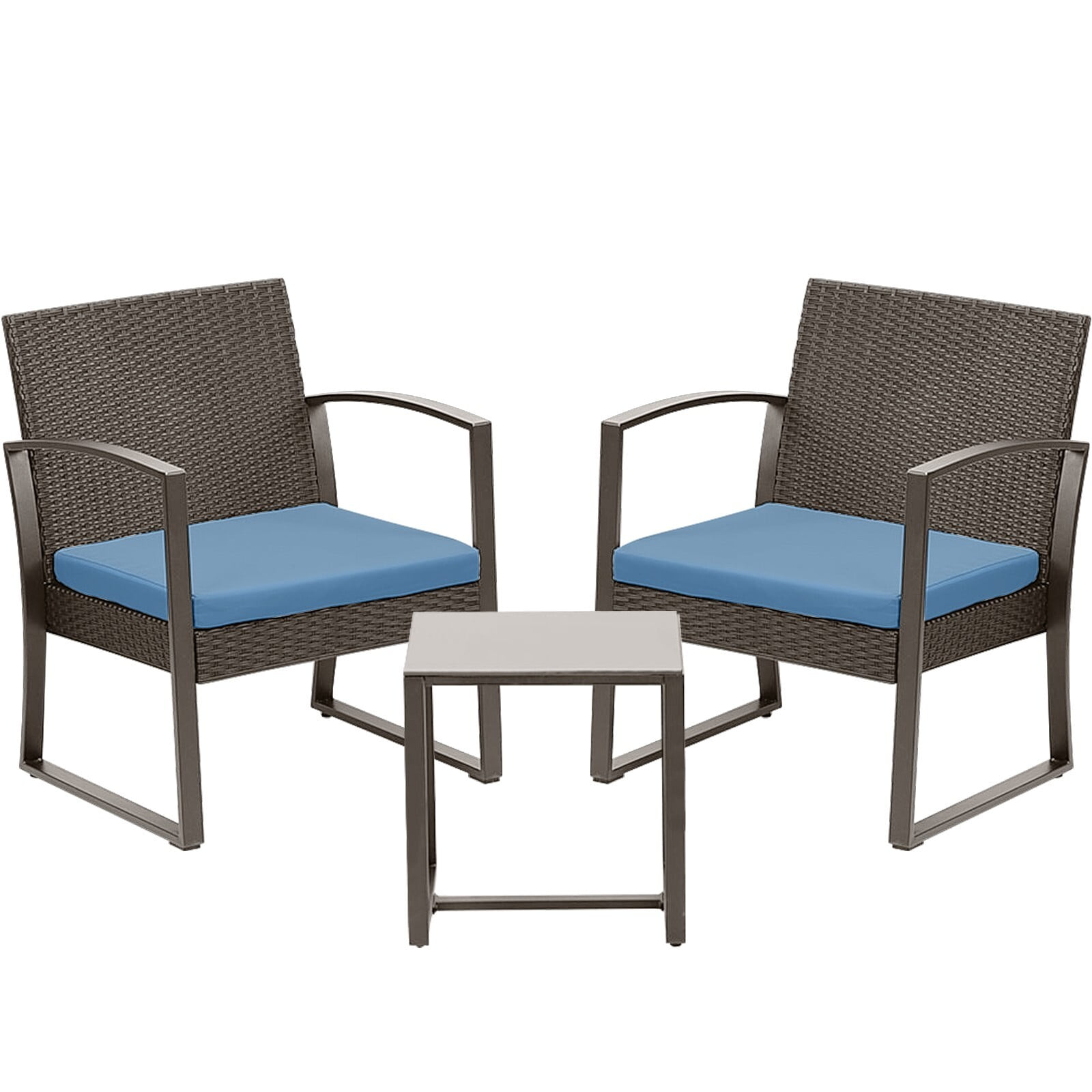 CALEMI 3-Piece Outdoor Patio Furniture Set - Brown Wicker Chairs with ...