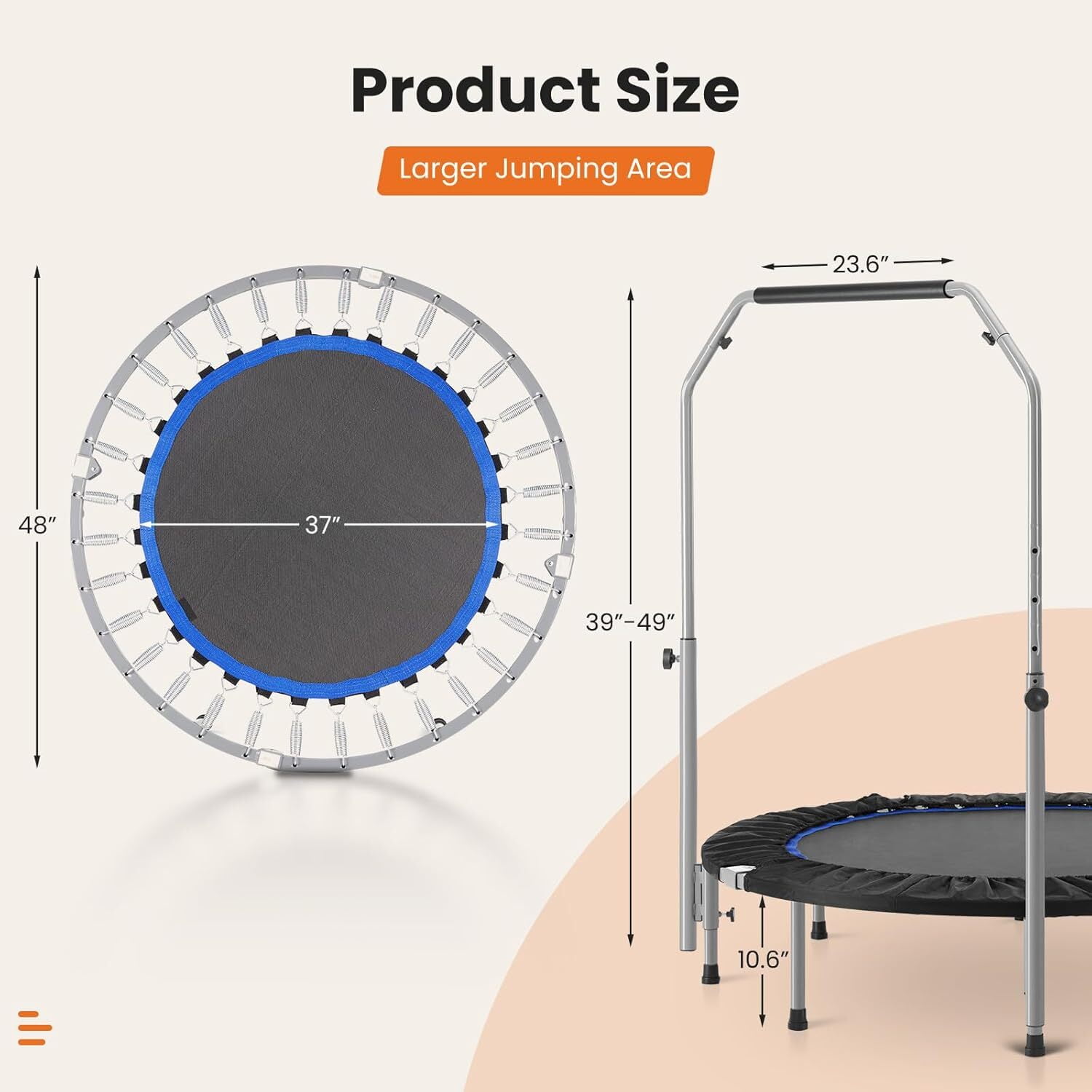 CALEMI 40" Foldable Mini Trampoline Max Load 330lbs, Fitness Rebounder ...
