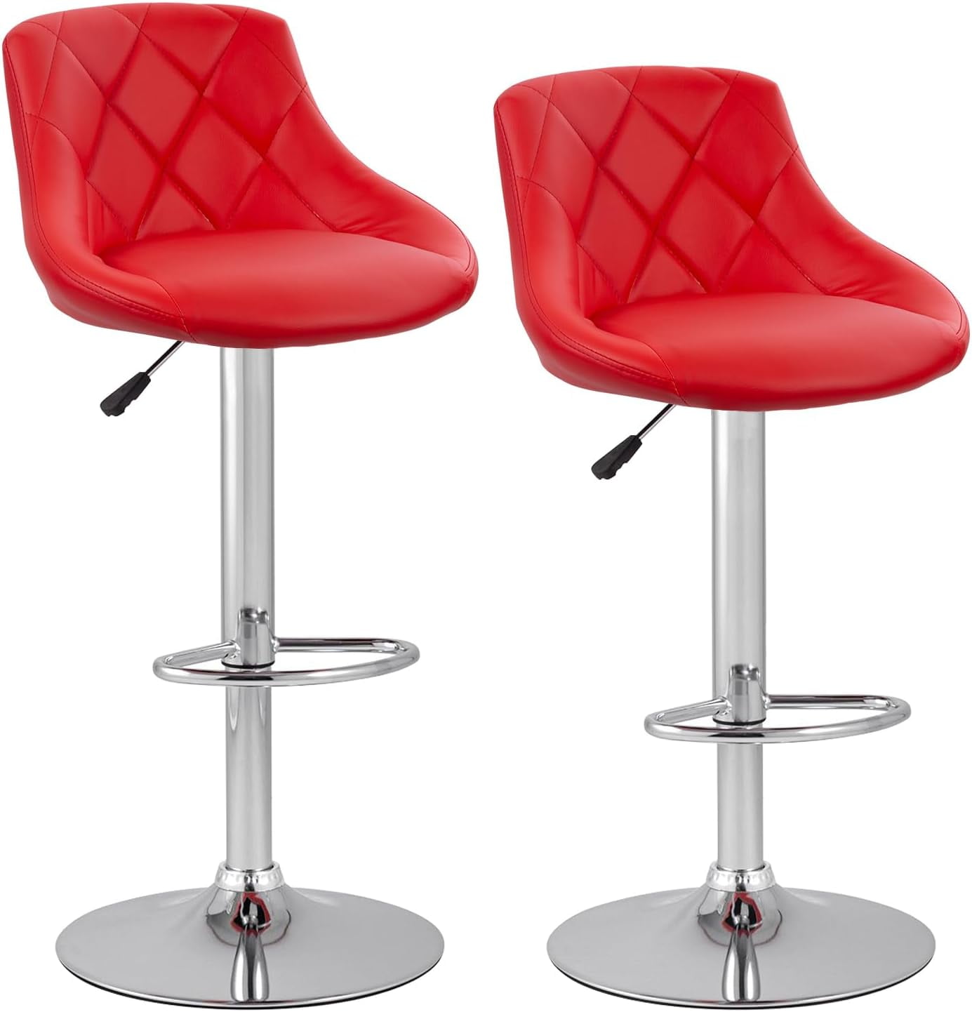 CALEMI Bar Stools Set of 2,Modern PU Leather,Armless with Backrest ...