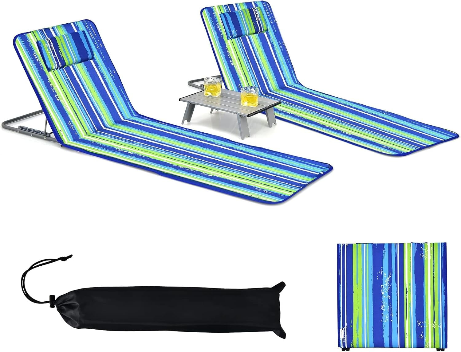 CALEMI Beach Chairs, Folding Tanning Lounge Chairs with Table Set ...