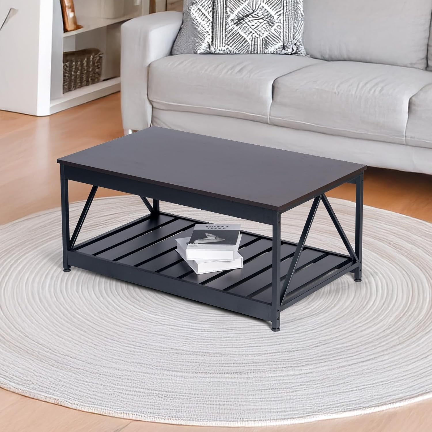 CALEMI Coffee Table for Living Room, Modern Farmhouse Coffee Table with ...