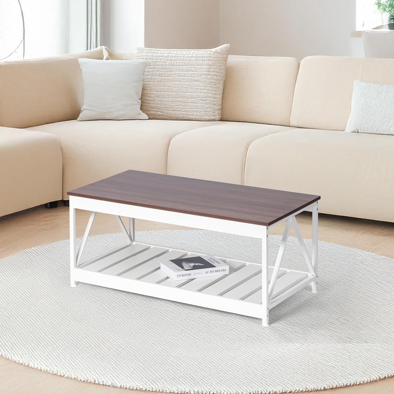 CALEMI Coffee Table for Living Room, Modern Farmhouse Coffee Table with ...