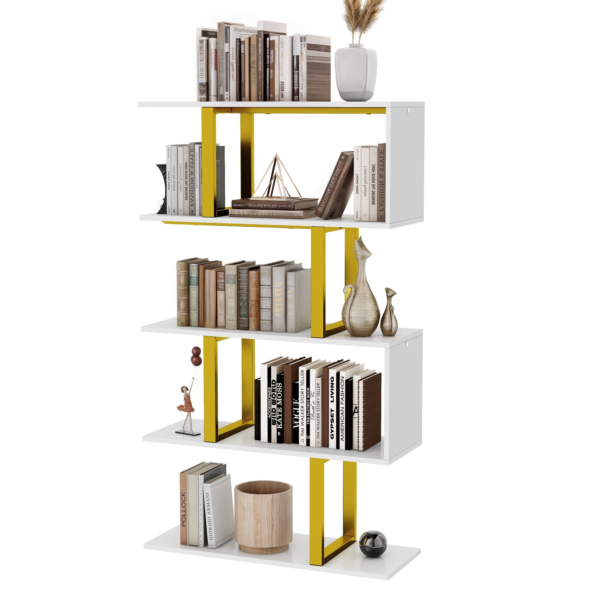 CALEMI Geometric Bookshelf, 5-Tier Bookshelf S-Shaped Bookshelves ...