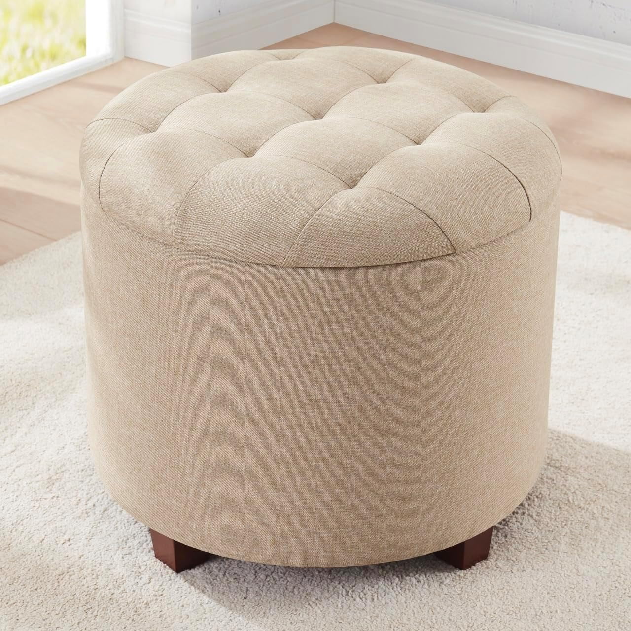 CALEMI Home Decor Round Ottoman with Storage, Round Vanity Chair Stool ...