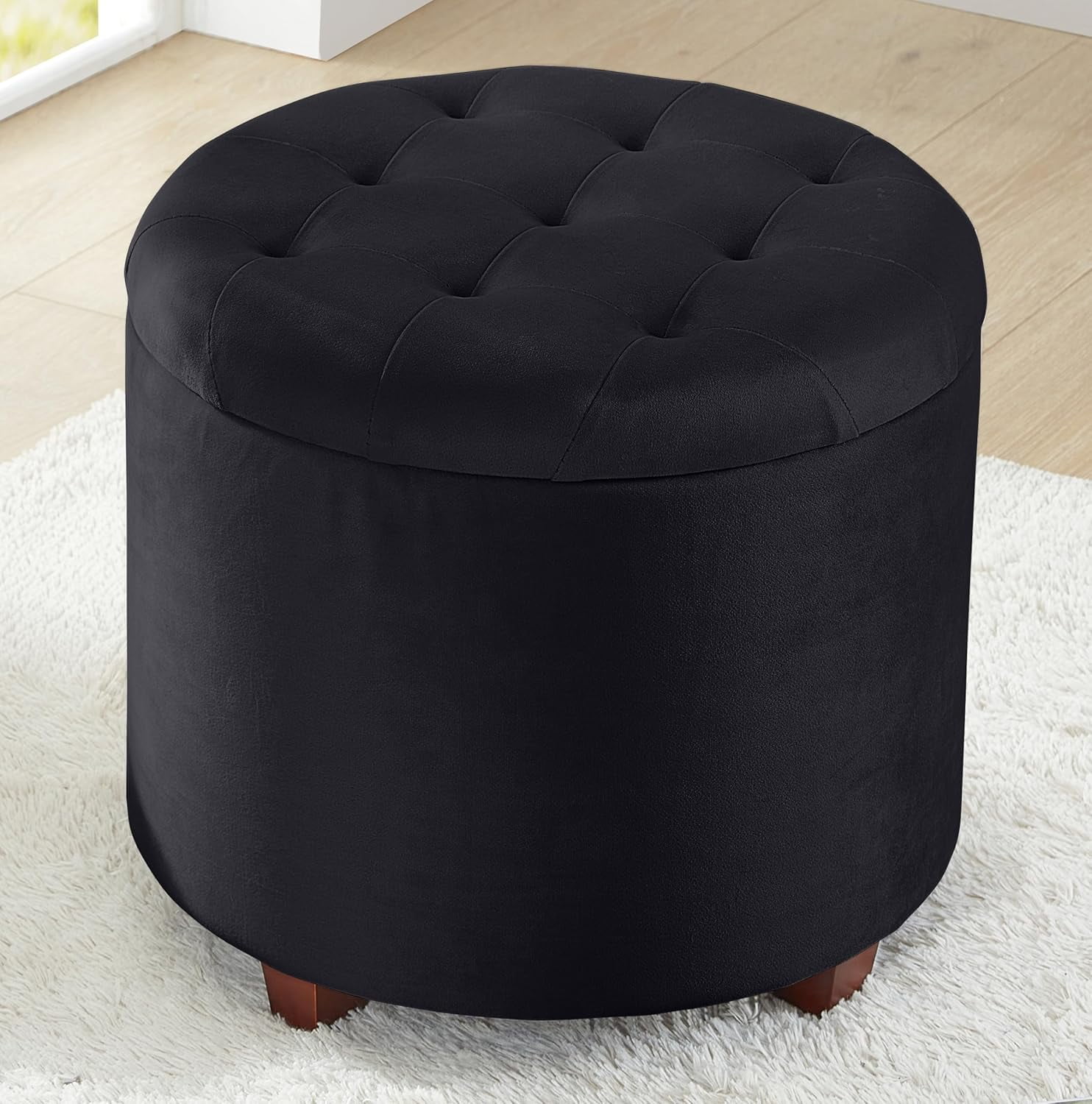CALEMI Home Decor Round Ottoman with Storage, Round Vanity Chair Stool ...