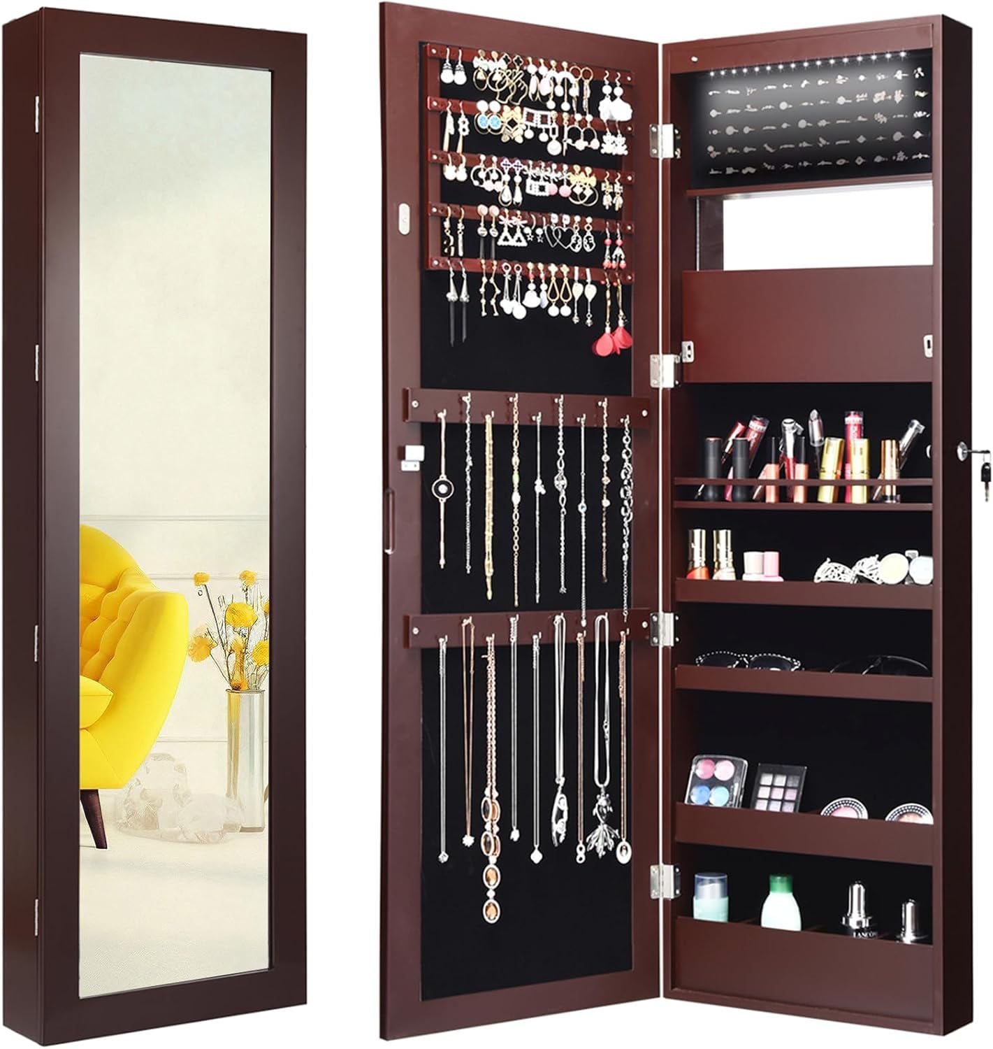 CALEMI LED Jewelry Cabinet Wall Mounted Door Hanging, Lockable Jewelry ...