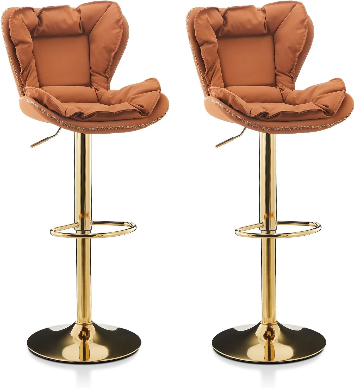 CALEMI PU Leather Bar Stools with Double Layer Upholstered Seat Cushion ...