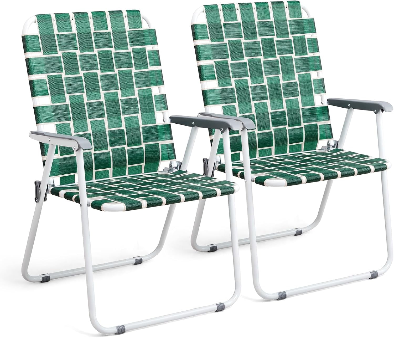 CALEMI Patio Lawn Webbed Folding Chairs Set of 2, Outdoor Beach Chair ...