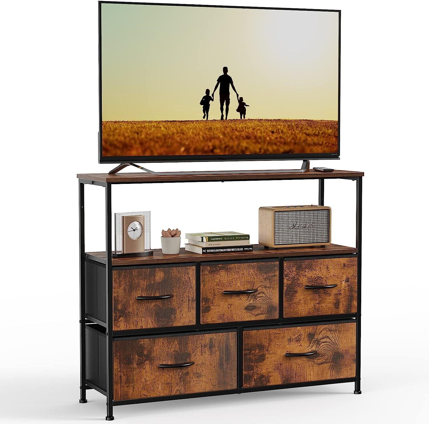 CALEMI TV Stand Dresser for Bedroom Entertainment Center with 5 Fabric ...