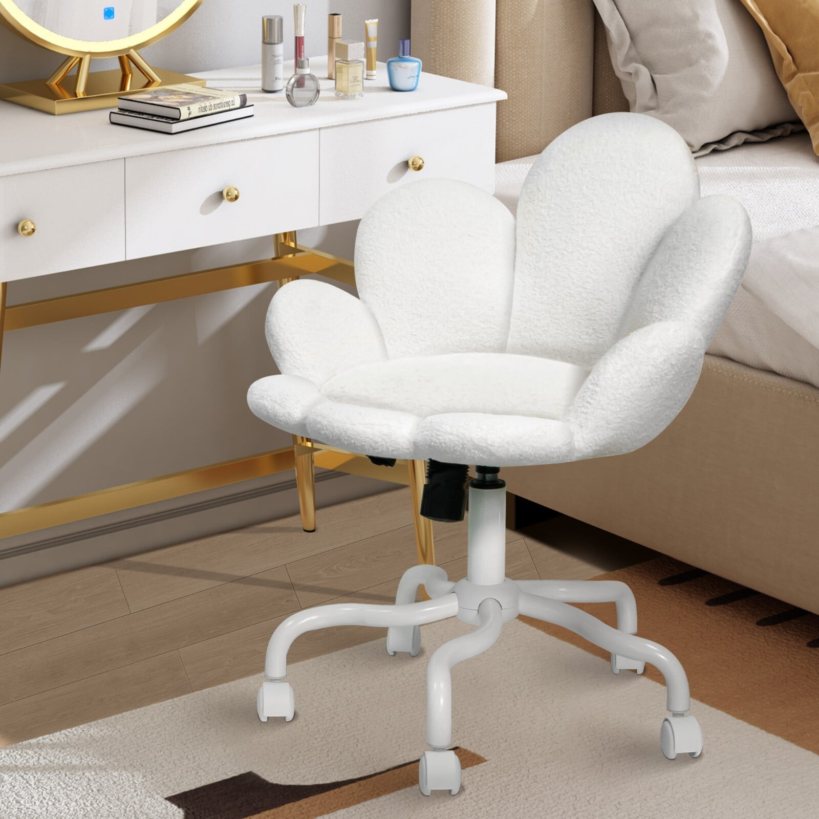 CALEMI Vanity Chair with Wheels and Back, Cute Daisy Flower Comfy ...