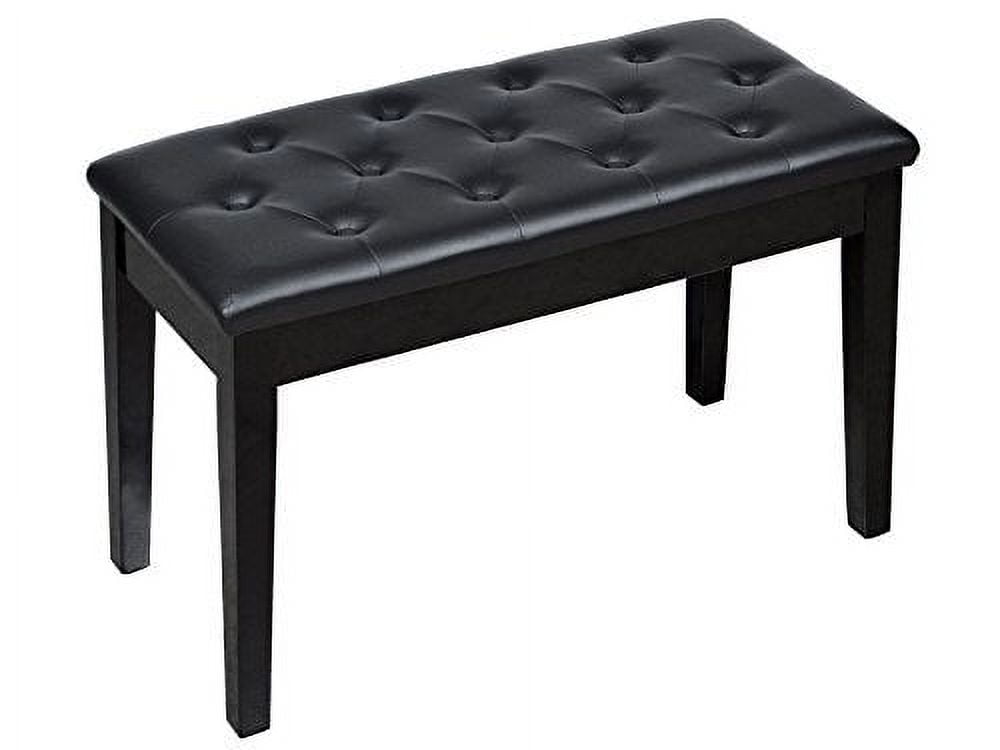 CALHOME Black Ebony Wood Leather Piano Bench Padded Double Duet ...