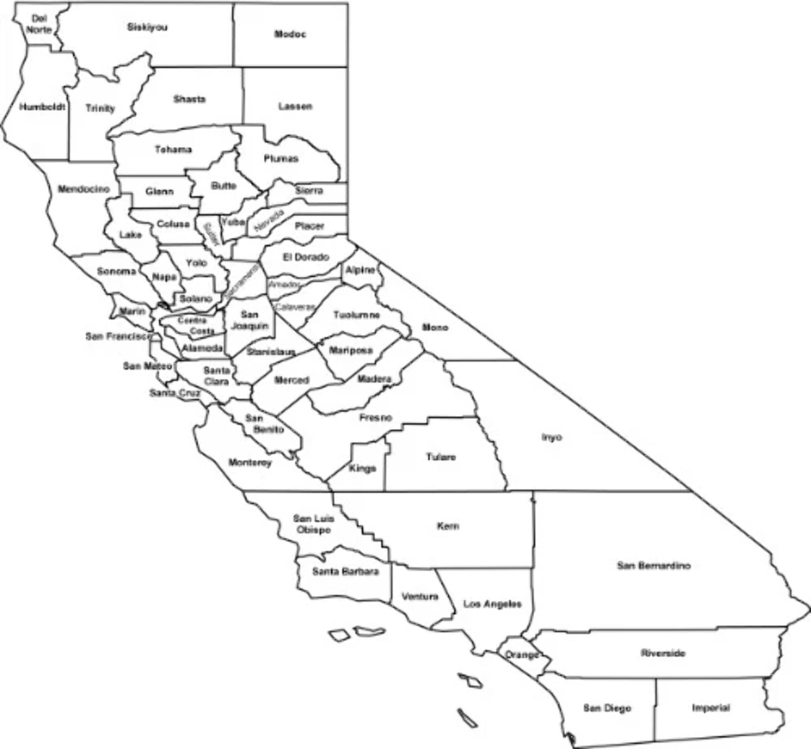 CALIFORNIA STATE COUNTY MAP GLOSSY POSTER PICTURE PHOTO BANNER name ...