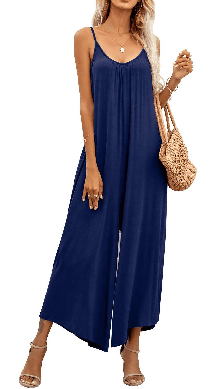 CALIPESSA Summer Solid Wide Leg Cami Women Casual Jumpsuits And Rompers ...