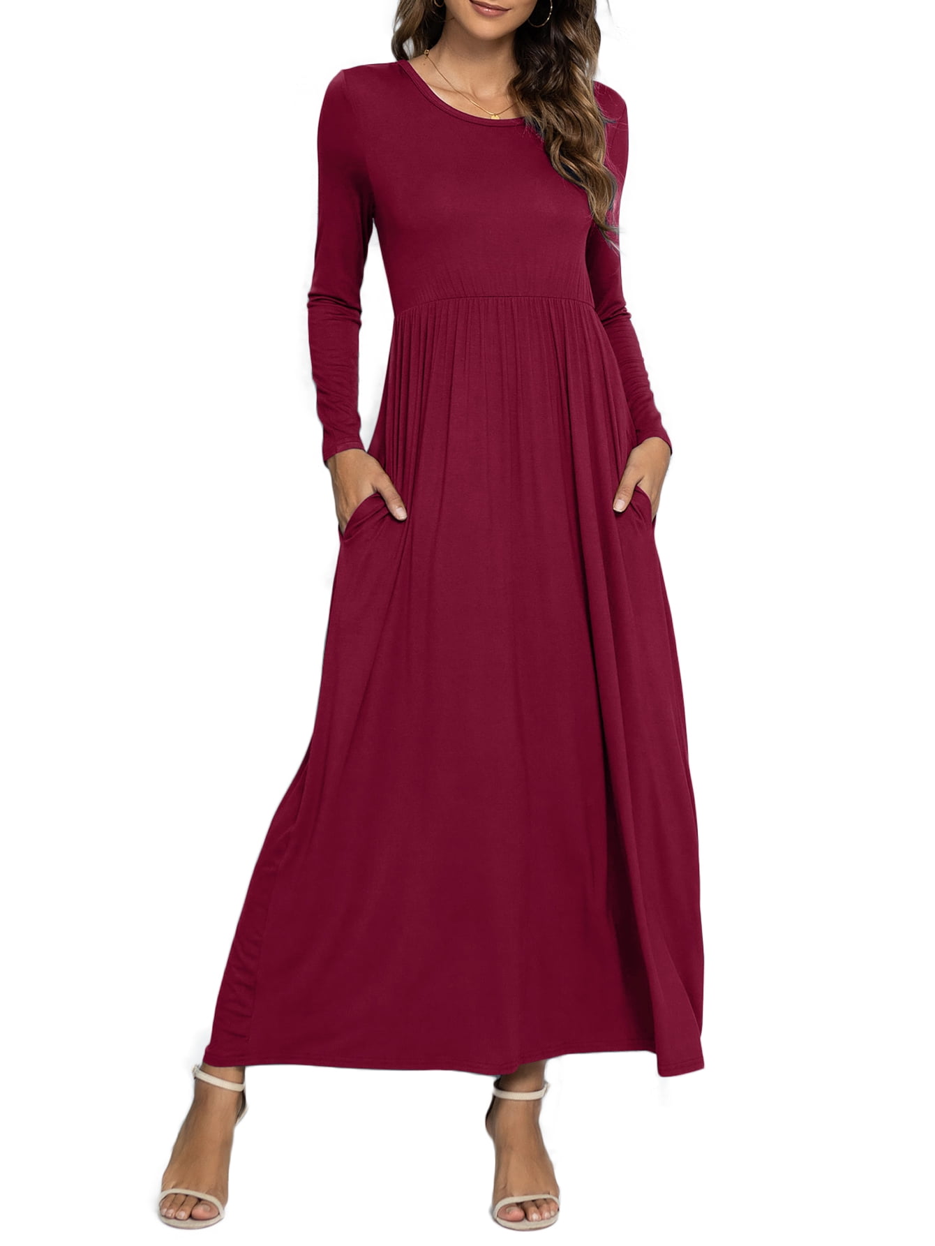 CALIPESSA Womens Flowy Loose Ruffle Tunic Maxi Dress, Long Sleeve ...