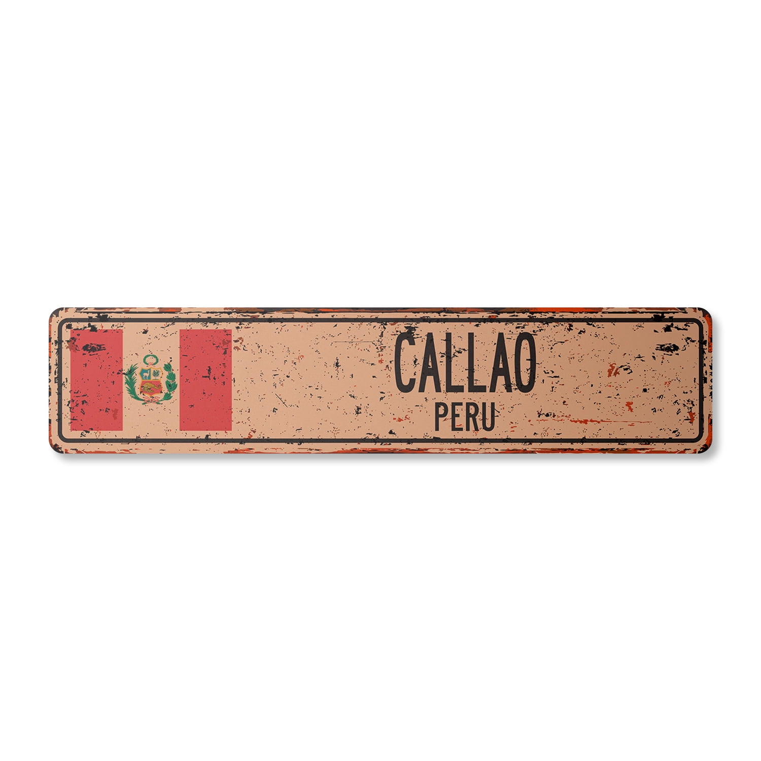 CALLAO PERU Vintage Plastic Street Sign Peruvian flag city country road ...