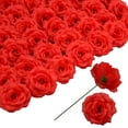 CALLIEVER 50Pcs Red Artificial Rose Heads, 3" Silk Roses with 6" Stems ...
