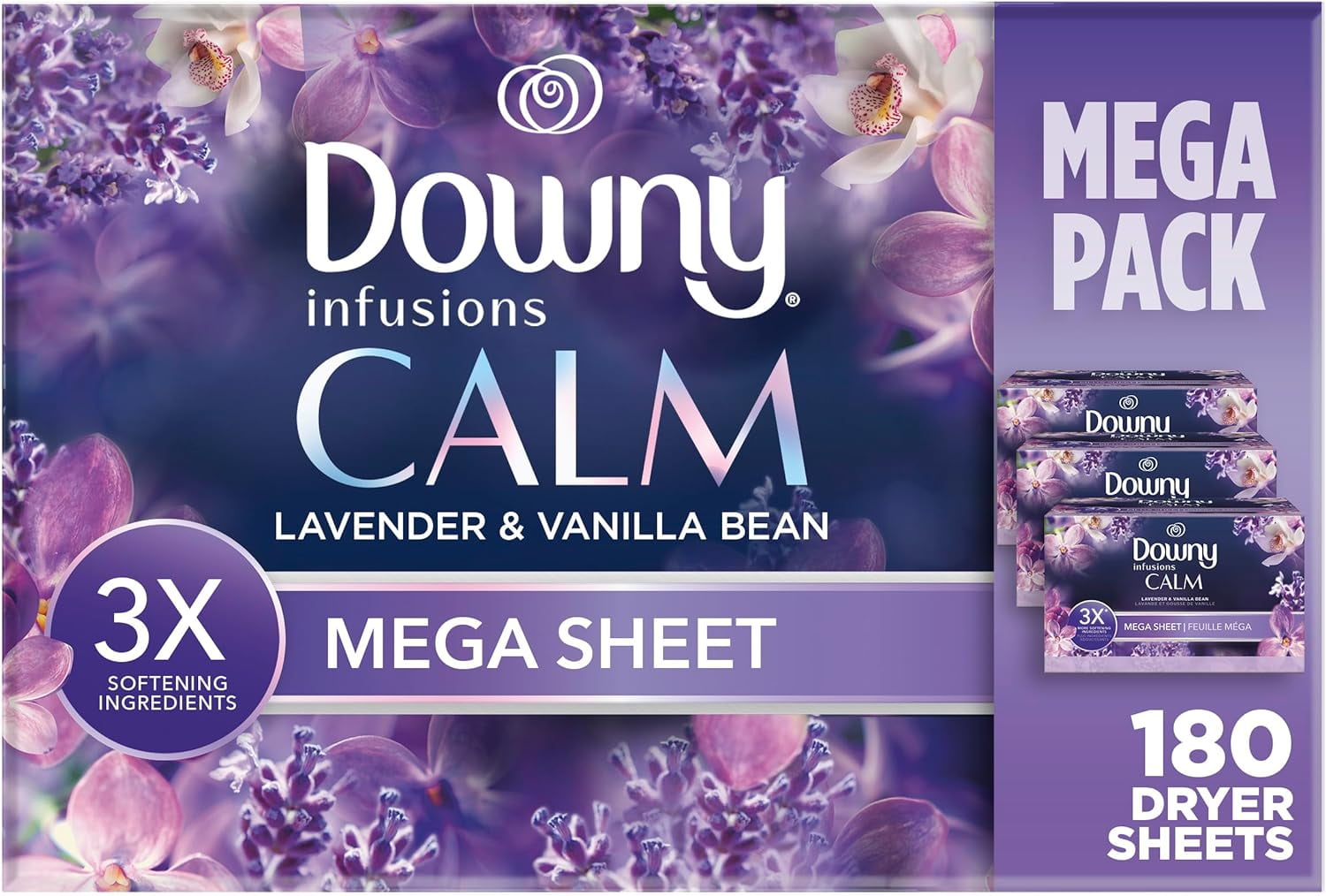 CALM, Mega Dryer Sheets, Laundry Fabric Softener, Lavender and Vanilla ...
