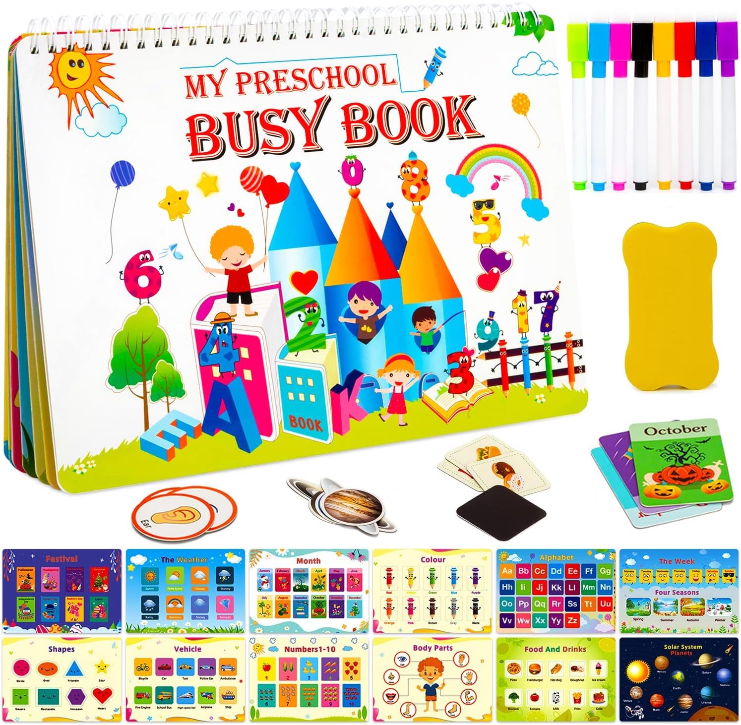 CALSPY Busy Book DHF10 for Toddlers 3-5-丨23 Pages Learning Activities ...