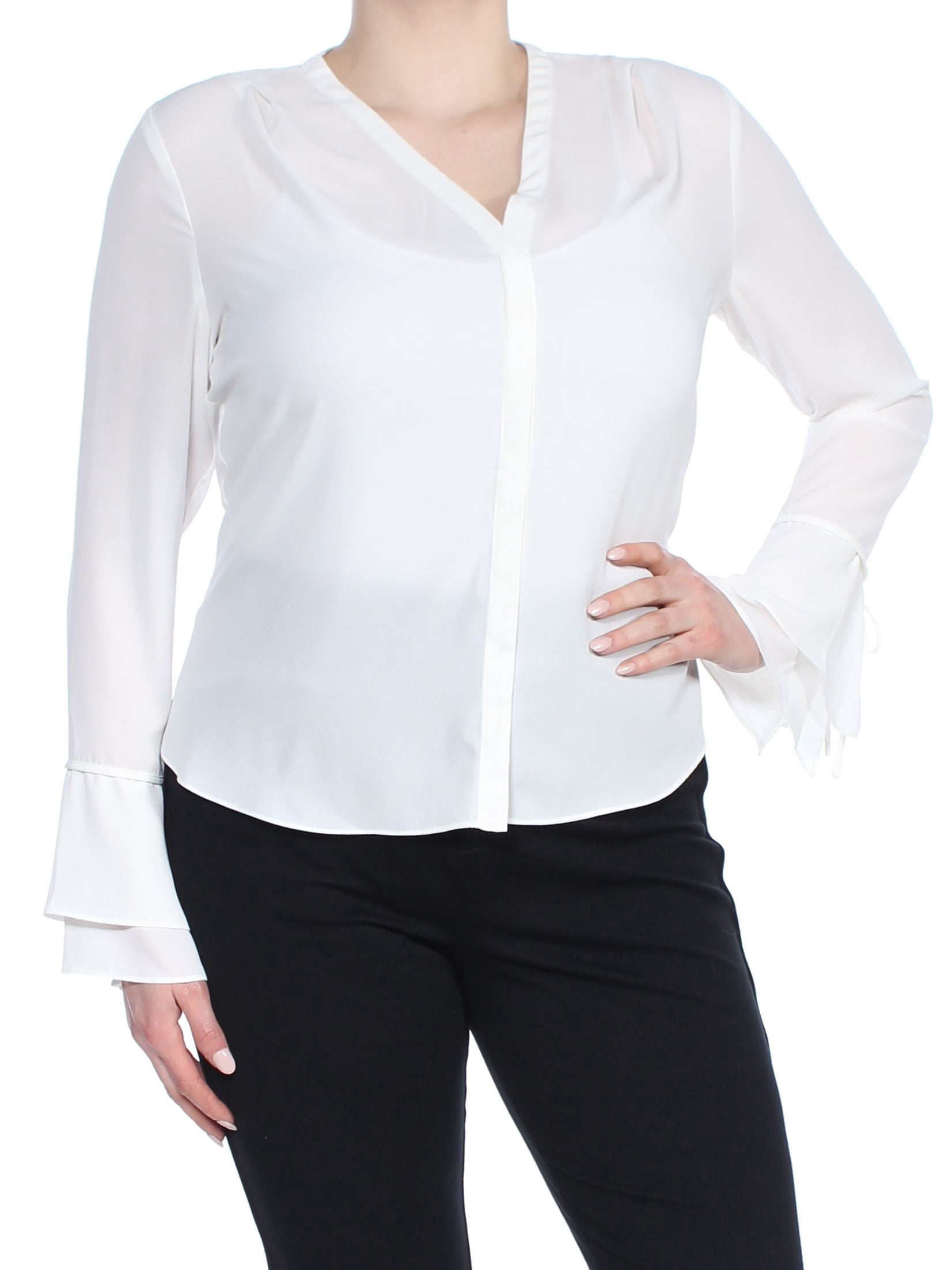 CALVIN KLEIN $51 Womens New 1437 Ivory Sheer Hi- Lo Top XL Petites B+B ...