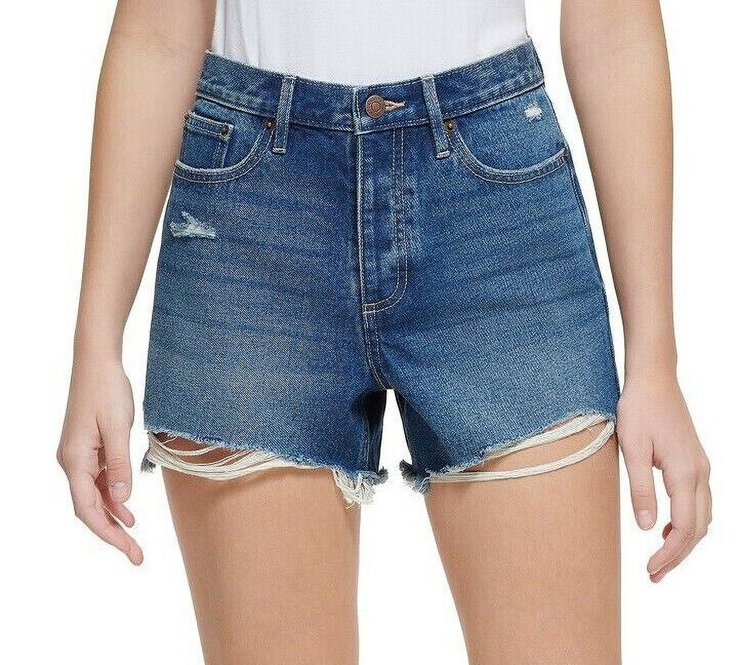 CALVIN KLEIN JEANS High-Rise Button-Fly Raw-Hem Denim Shorts Dark Wash ...