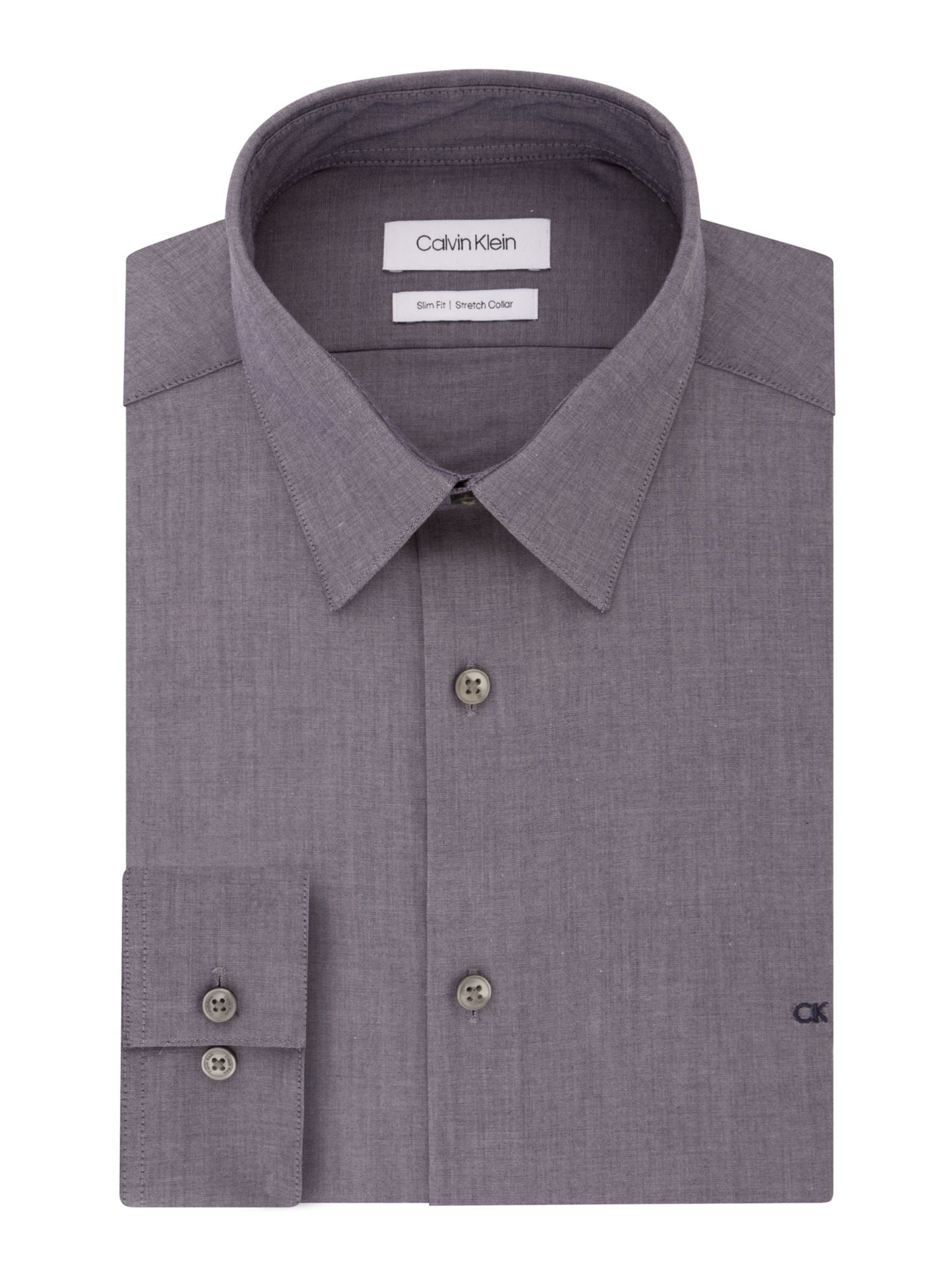 CALVIN KLEIN Mens Gray Collared Slim Fit Cotton Dress Shirt S 14.5- 32/ ...