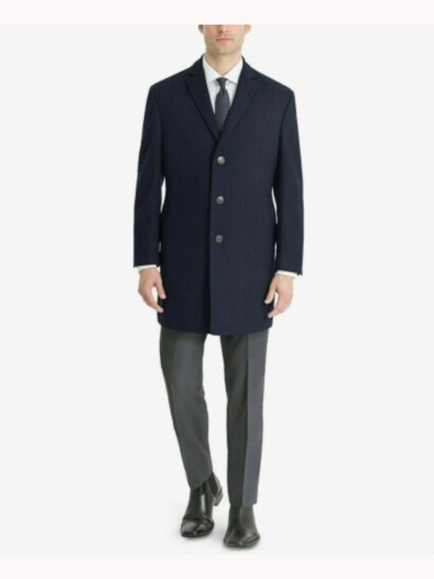 CALVIN KLEIN Mens Navy Single Breasted Wool Blend Overcoat 46L ...