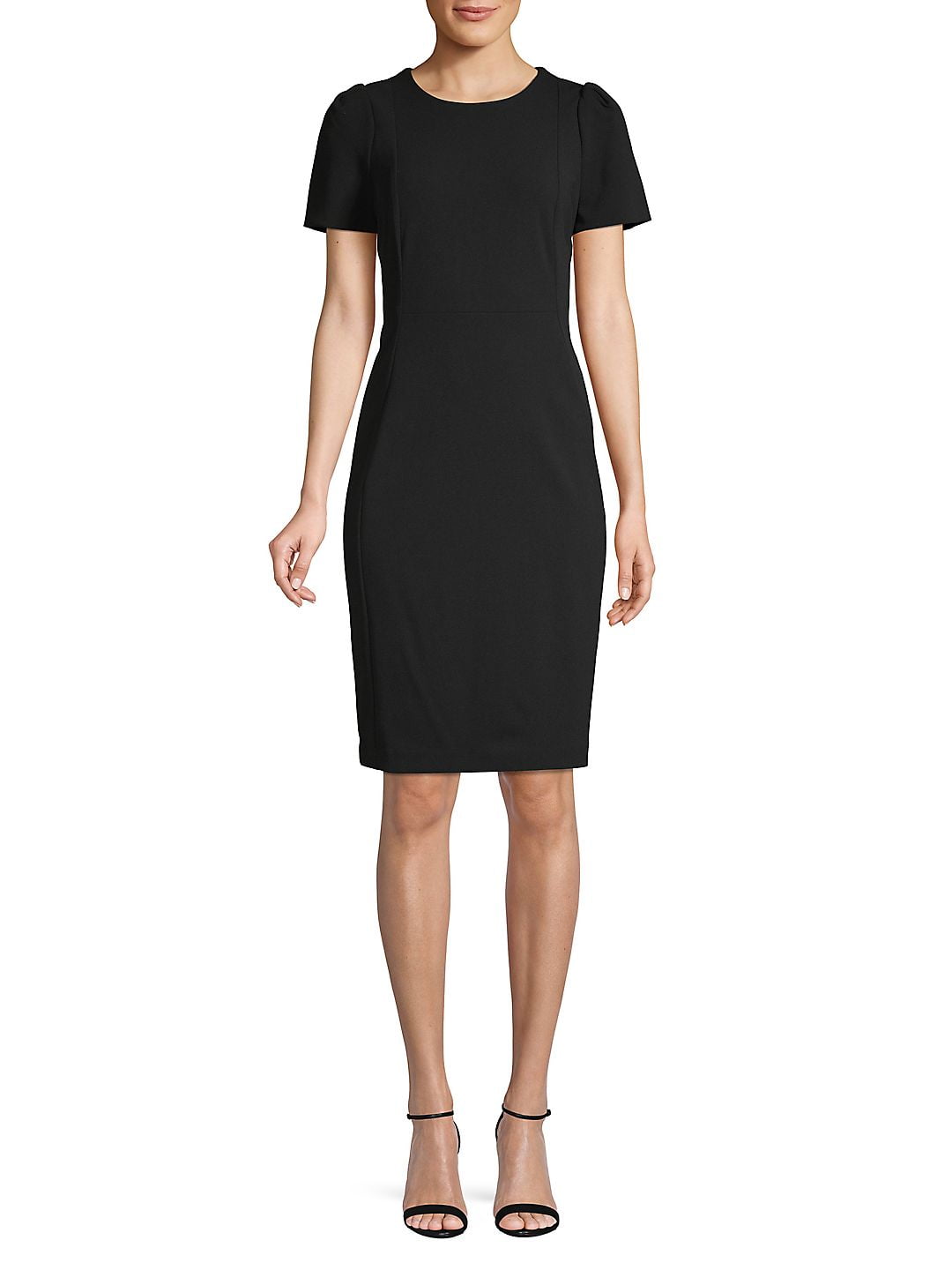 Calvin Klein Womens Black Zippered Scuba Crepe Short Sleeve Jewel Neck