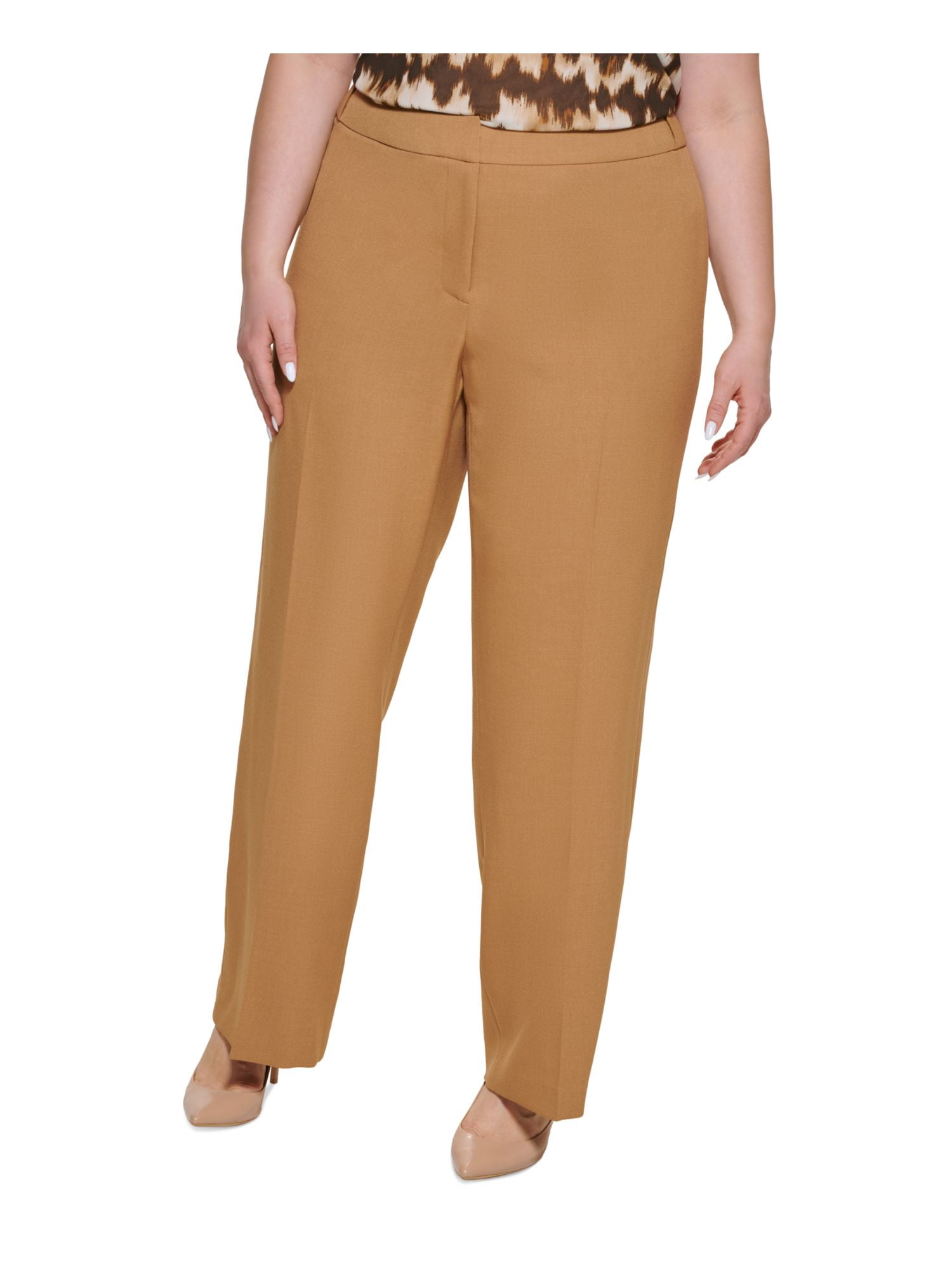 CALVIN KLEIN Womens Brown Textured Pocketed Hook And Bar Closure ...