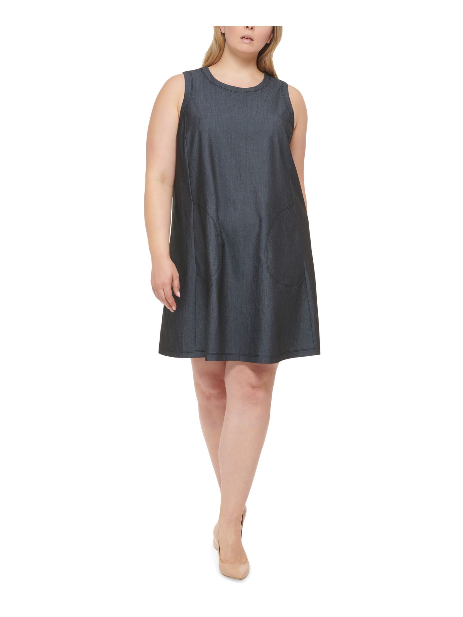 Calvin Klein Womens Gray Zippered Unlined Pocketed Heather Sleeveless