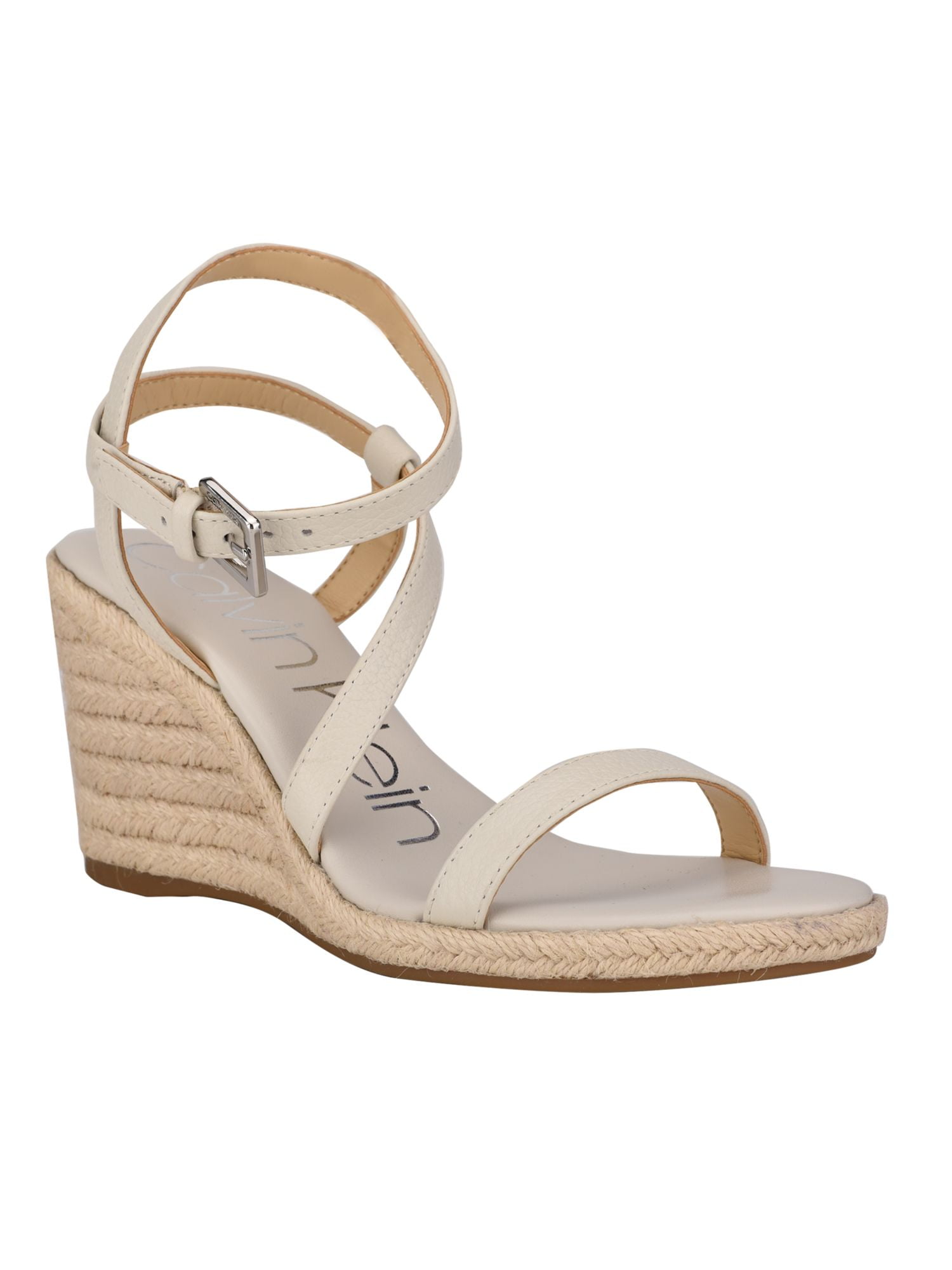 CALVIN KLEIN Womens Ivory Snake Print Jute Wrapped Crisscross Straps ...