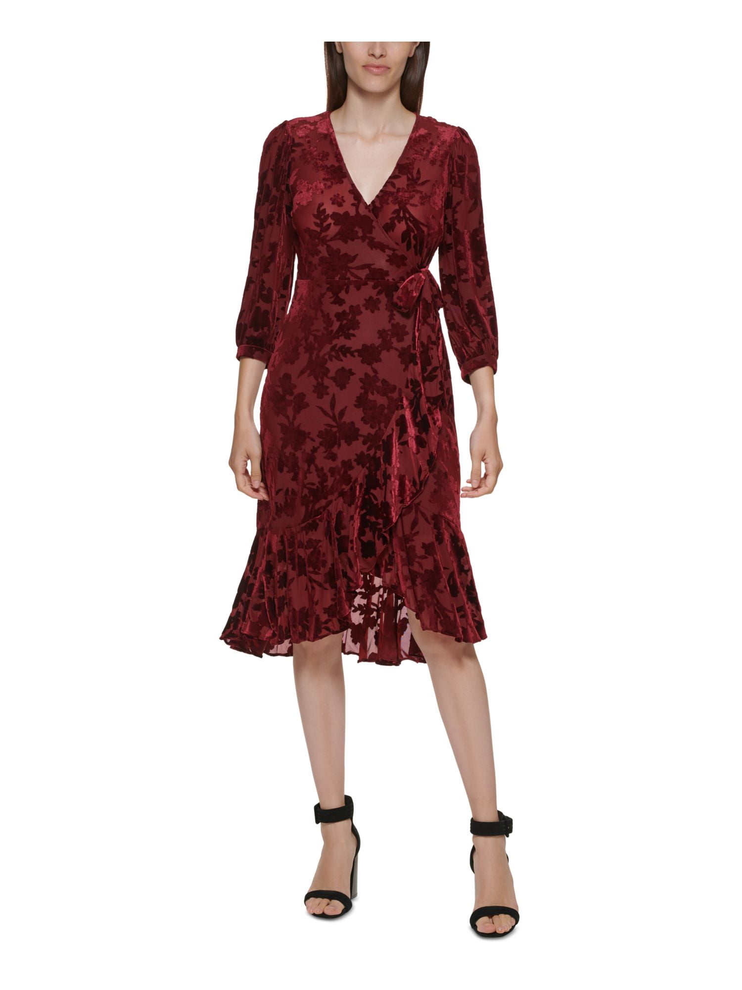 Calvin Klein Womens Maroon Zippered Sheer Partially Lined Self Tie