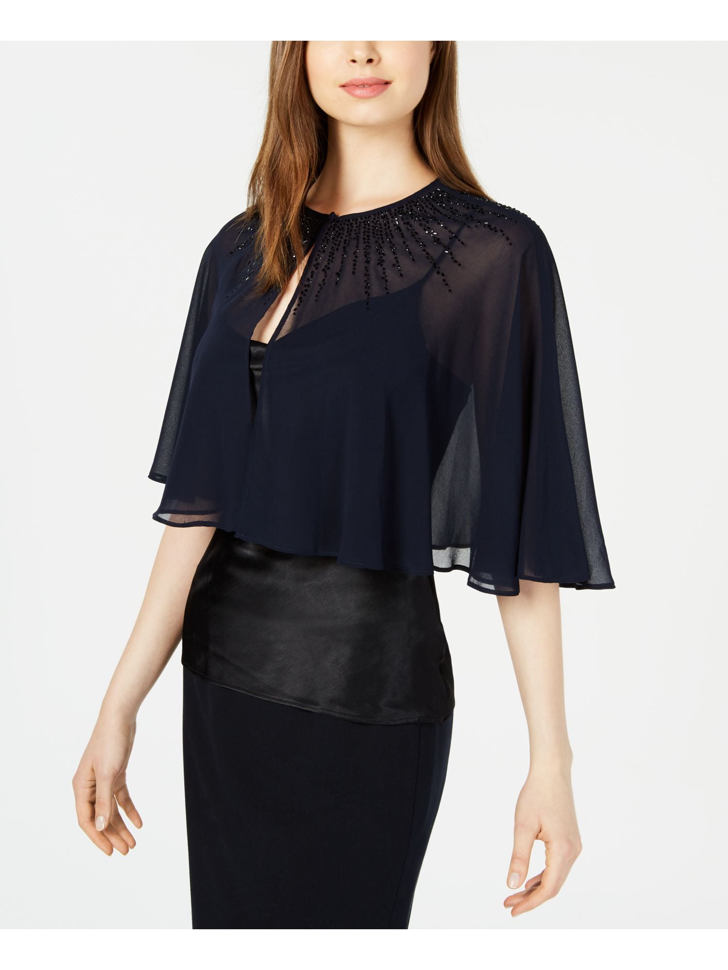 CALVIN KLEIN Womens Navy Embellished Sleeveless Jewel Neck Formal ...