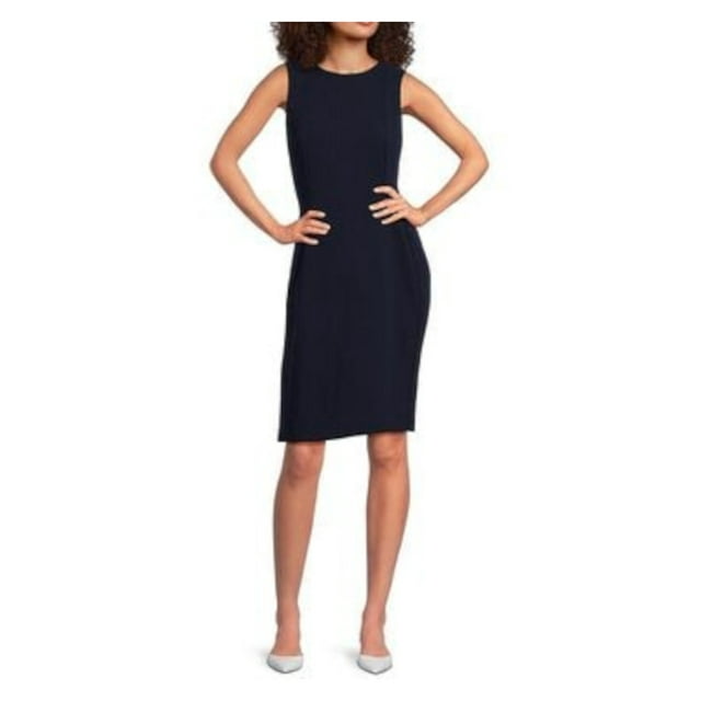 Calvin Klein Womens Navy Zippered Unlined Sleeveless Jewel Neck Above