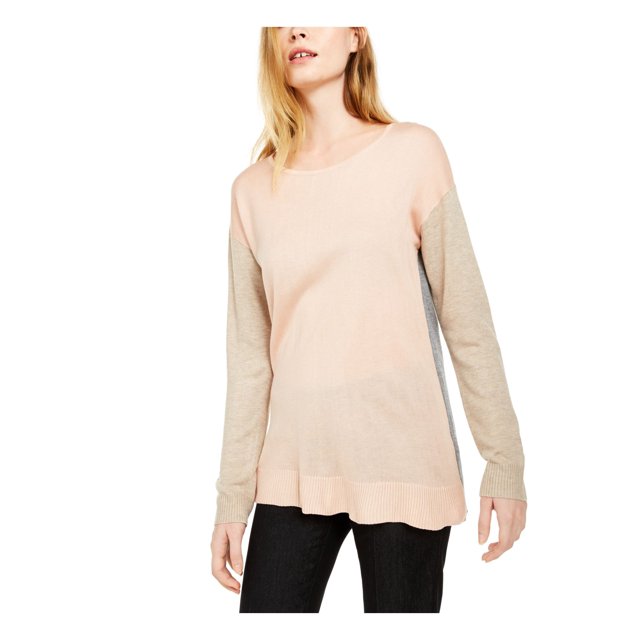 Calvin Klein Womens Pink Color Block Long Sleeve Jewel Neck Top Xl
