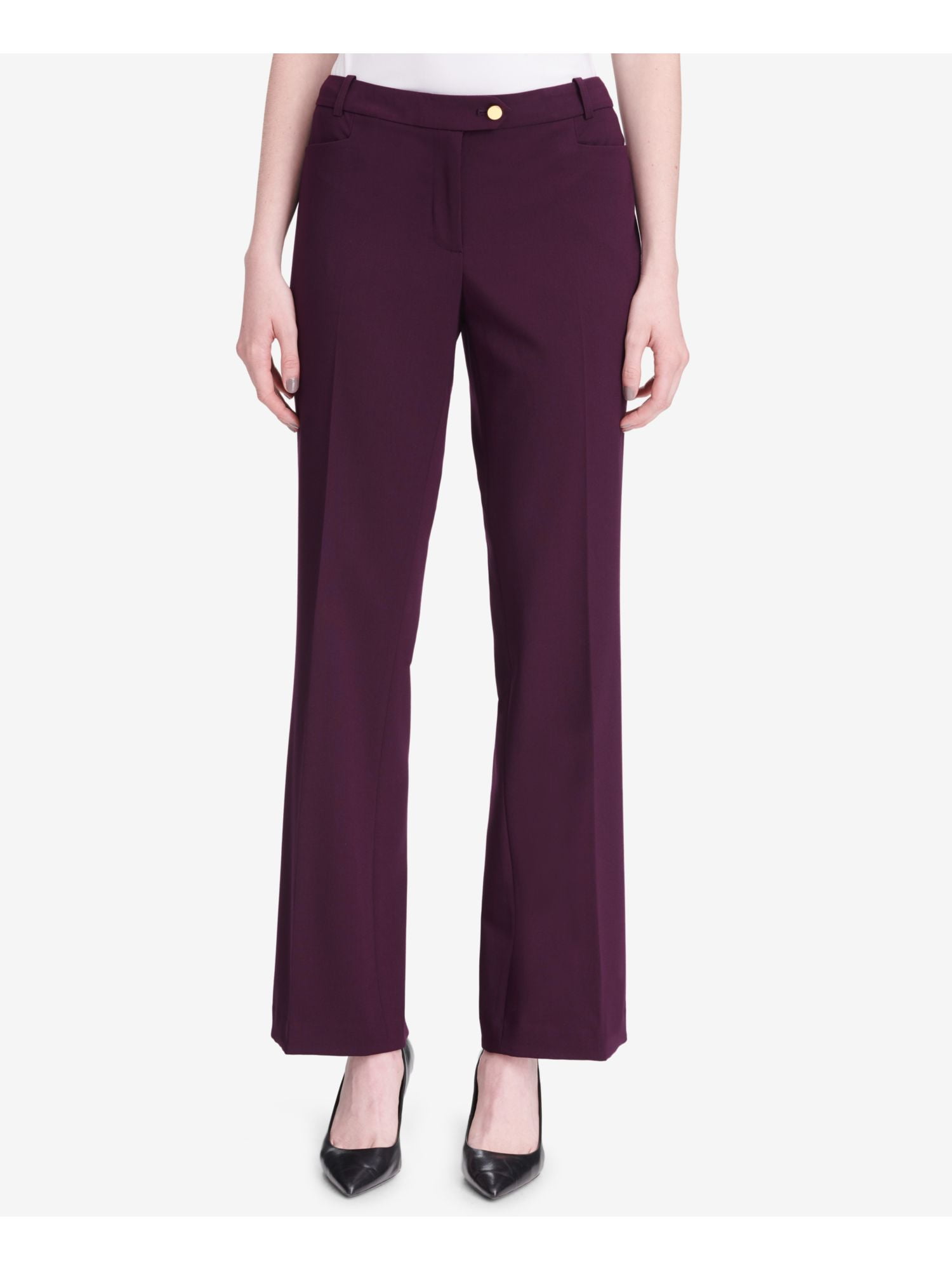 Calvin Klein Womens Purple Zippered Straight Leg Pants 14