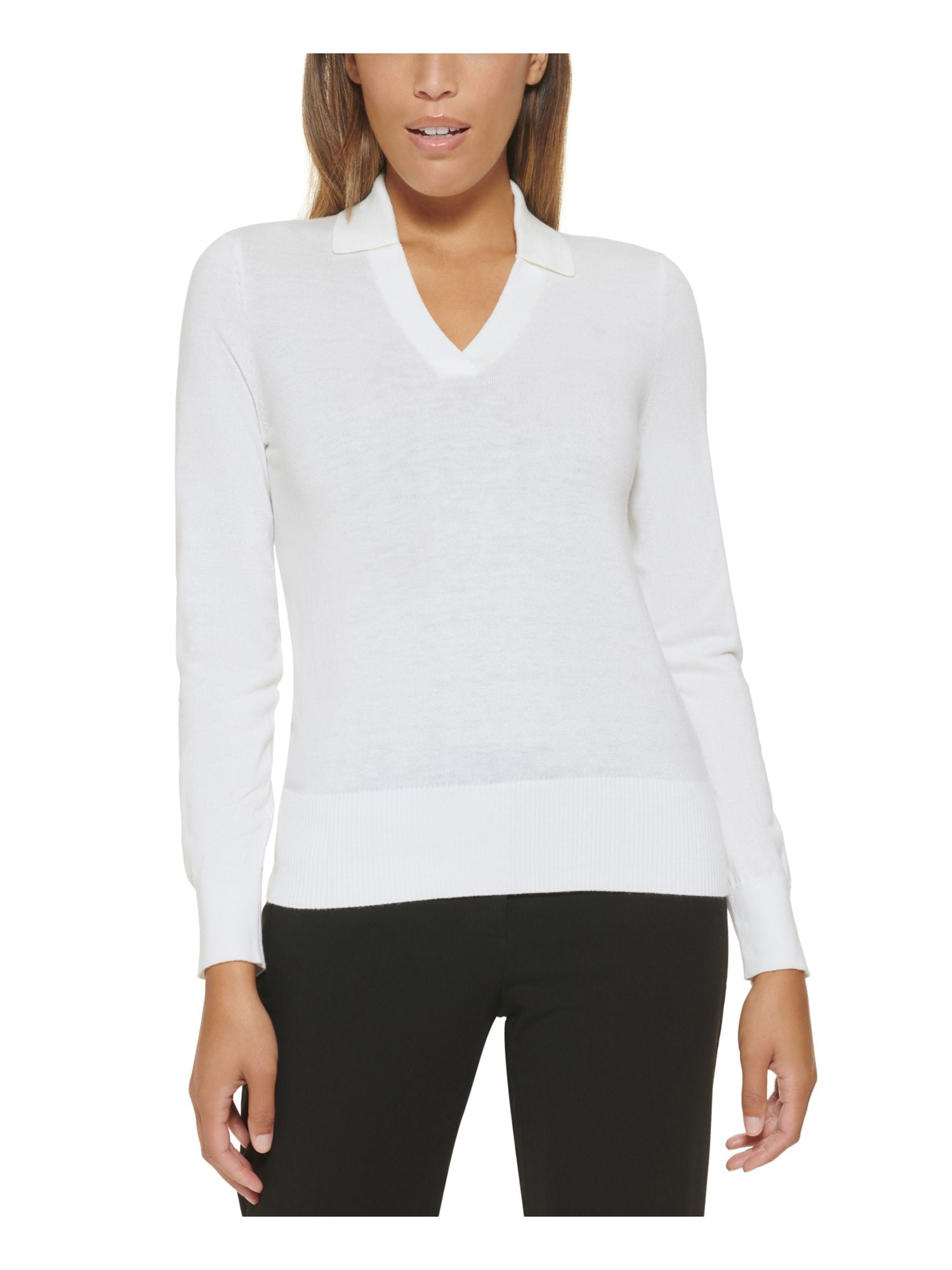 CALVIN KLEIN Womens White Long Sleeve Wear To Work Sweater Petites PM ...