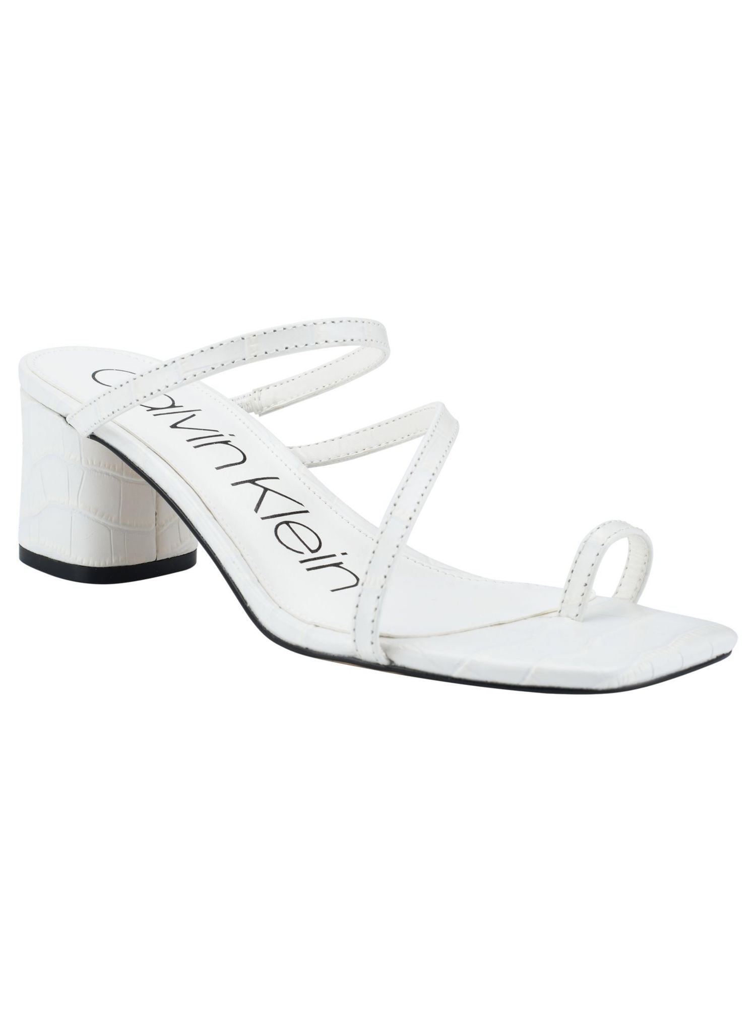 CALVIN KLEIN Womens White Toe Ring Asymmetrical Padded Belma CALVIN KLEIN Womens White Toe Ring Asymmetrical Padded Belma
