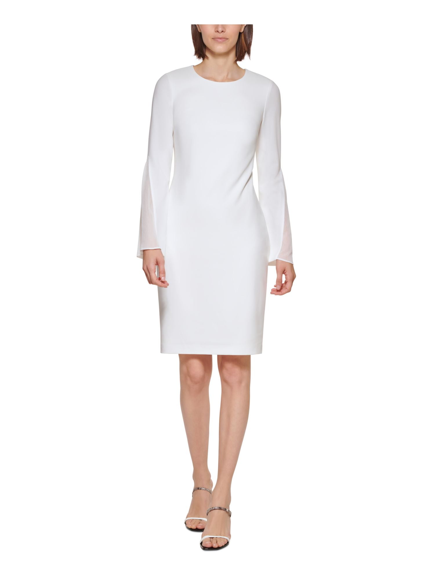 Calvin Klein Womens White Zippered Darted Chiffon Insets Lined Bell