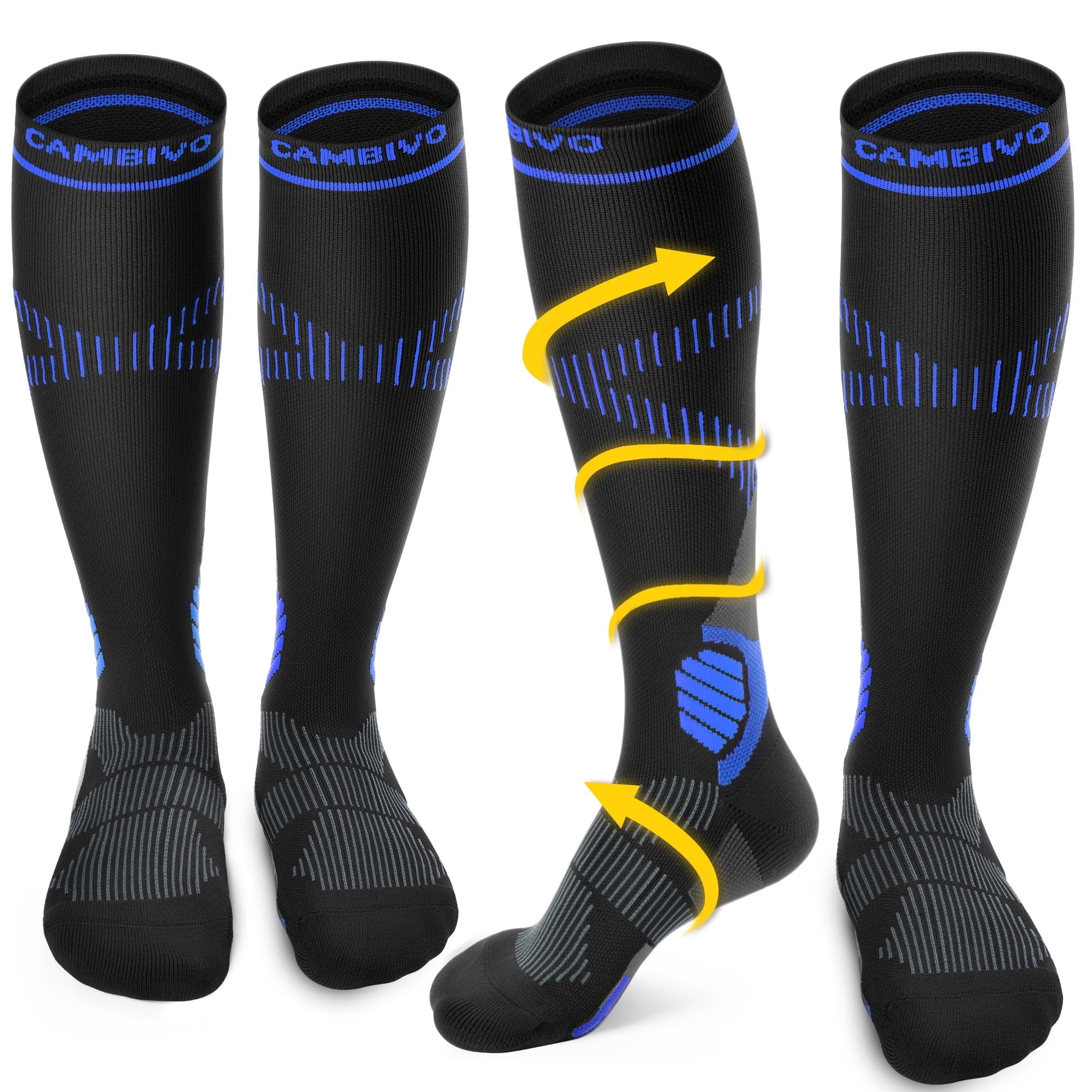 CAMBIVO Compression Socks for Men and Women, 2 Pairs Knee-High Support ...