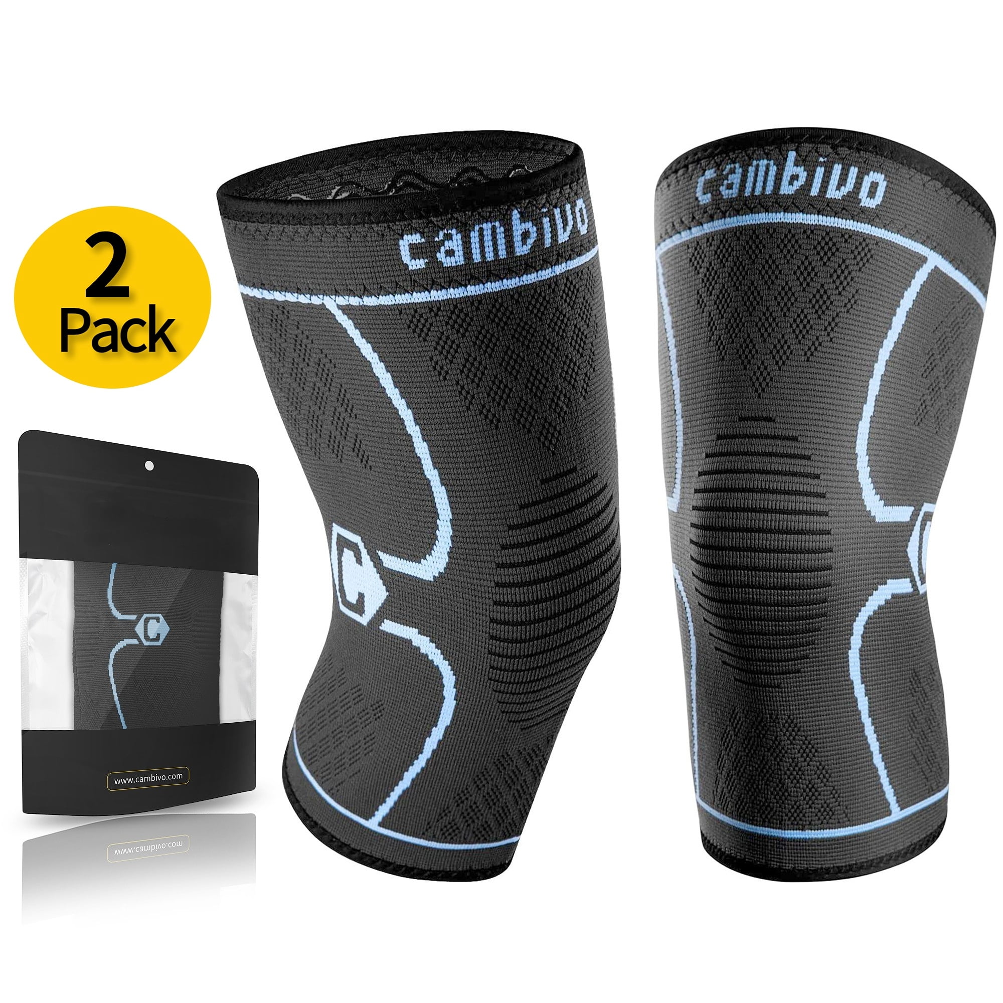 CAMBIVO Non-Slip Knee Brace Support, 2 Pack for Arthritis, Meniscus ...