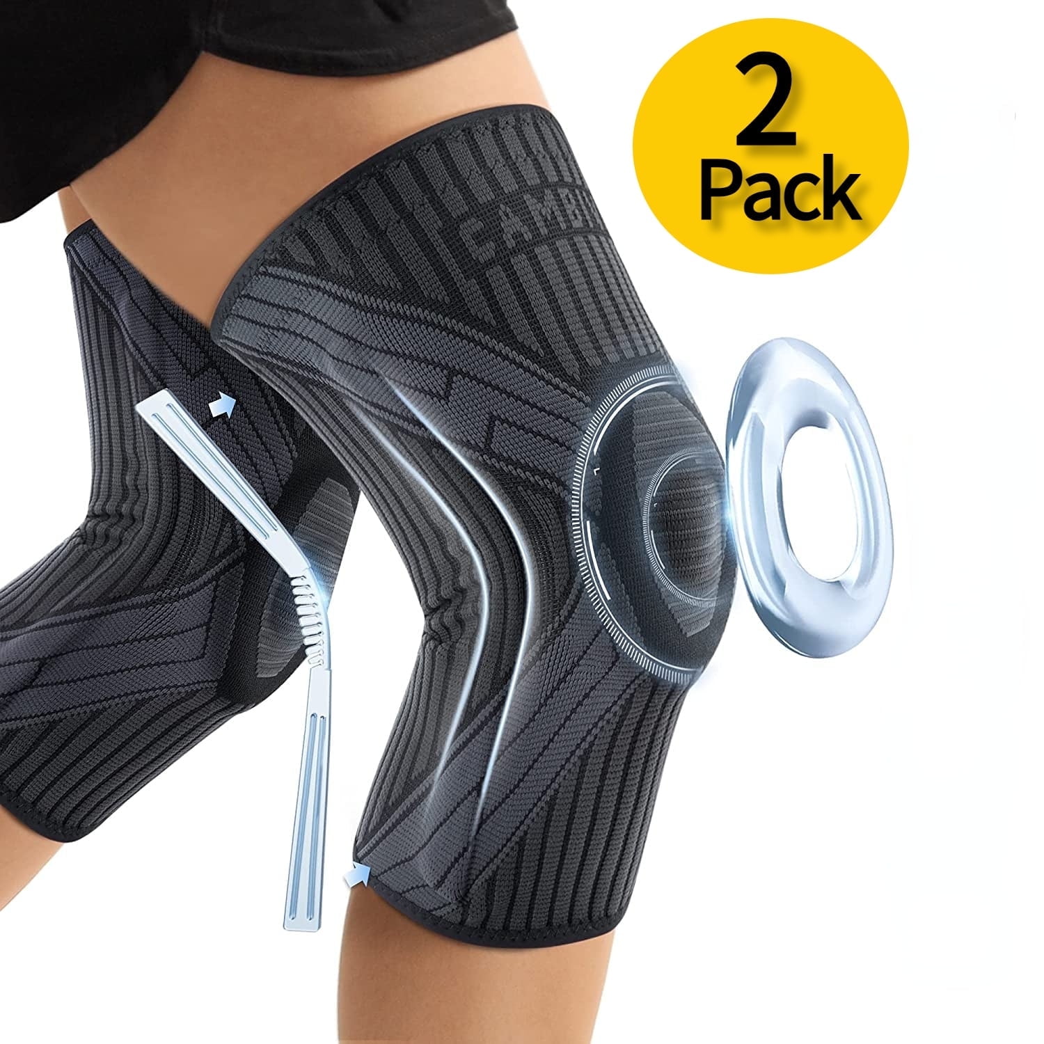 Cambivo Knee Brace for Pain Relief, Compression Sleeves with Patella ...