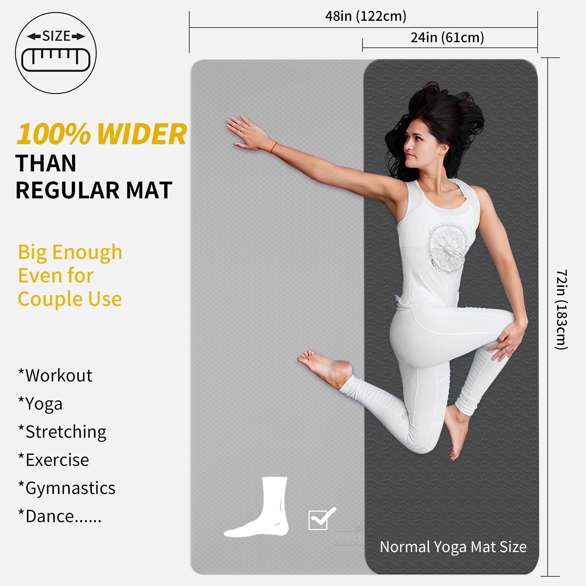 CAMBIVO Large Yoga Mat 6'x 4' Extra Wide Fitness Mat, Thick Exercise ...