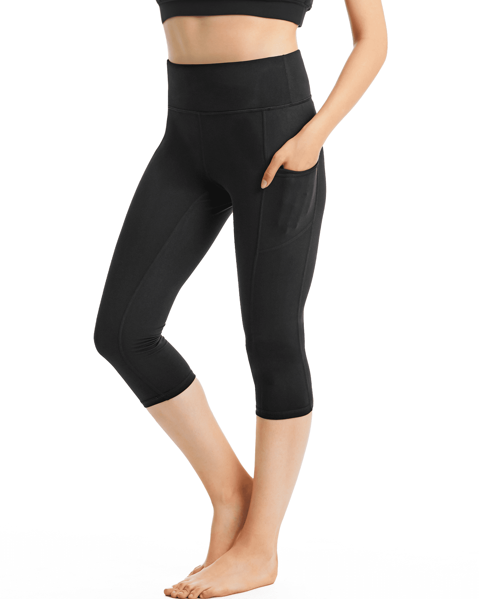 CAMBIVO Womens Capri Leggings, Tummy Control Cropped Yoga Pants for Workout with Three Pockets ...