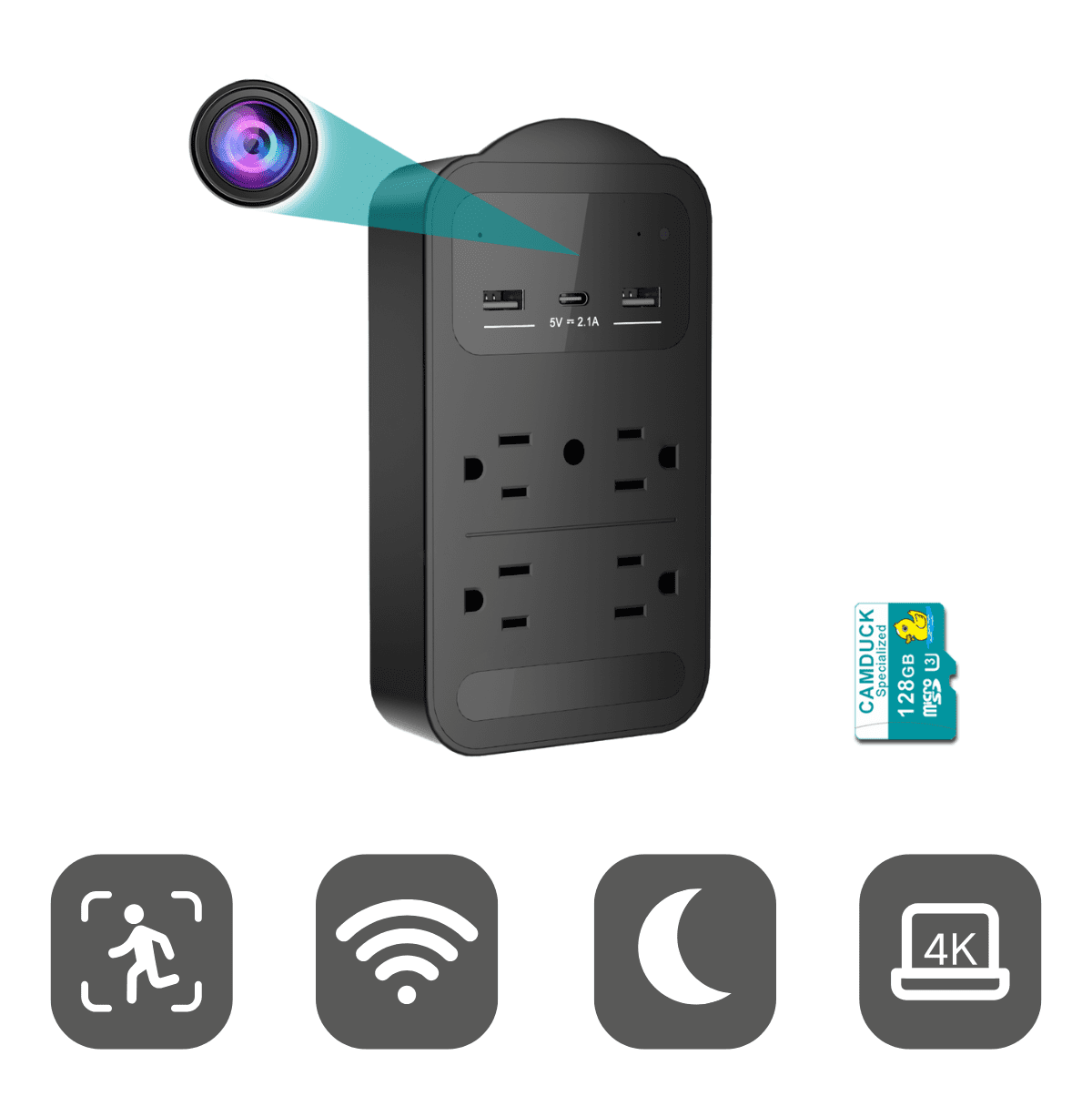 CAMDUCK Plug Camera - Full HD 4K Wireless Camera - WiFi Nanny Cam for ...