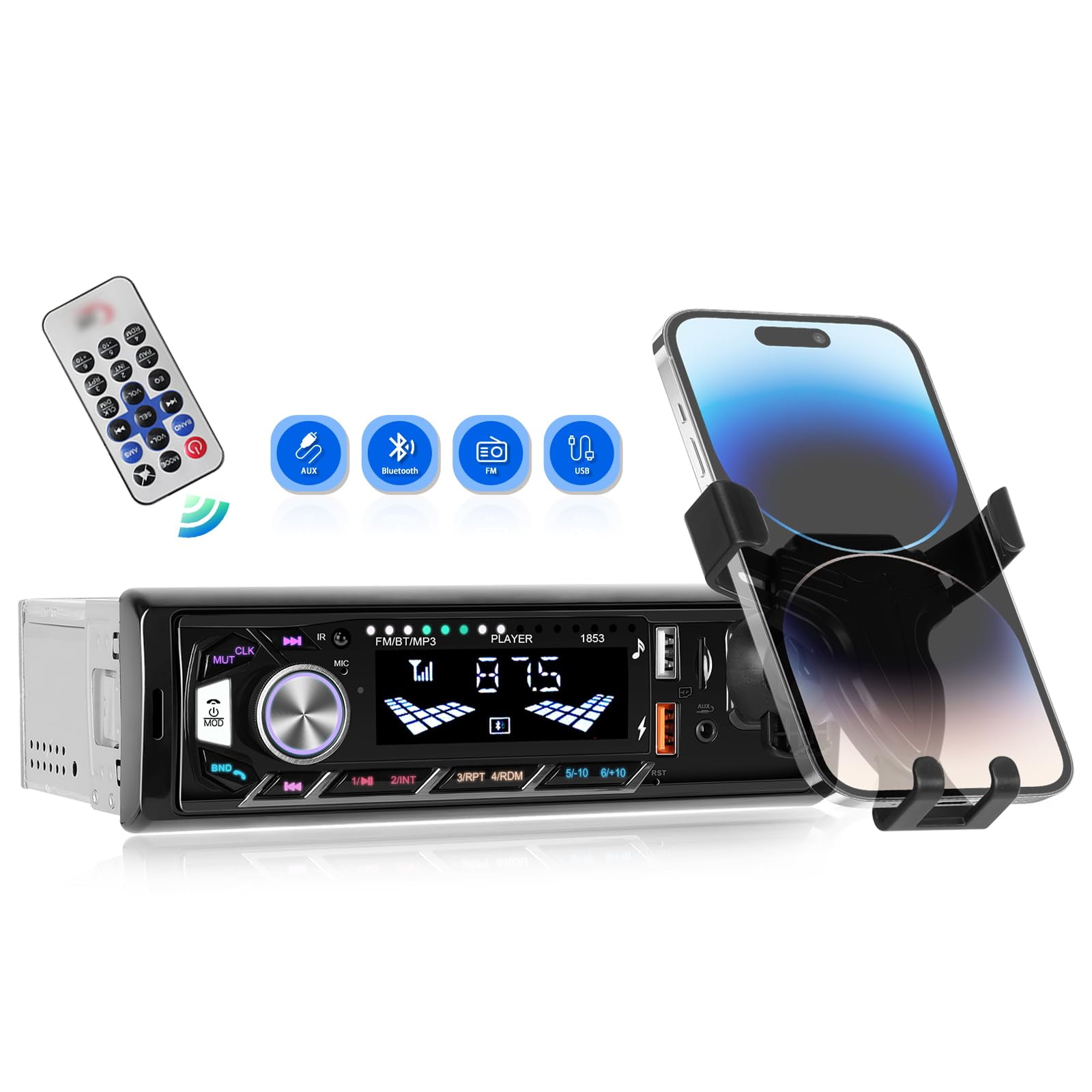 CAMECHO Single Din Car Stereo Bluetooth Audio Digital Receiver with ...