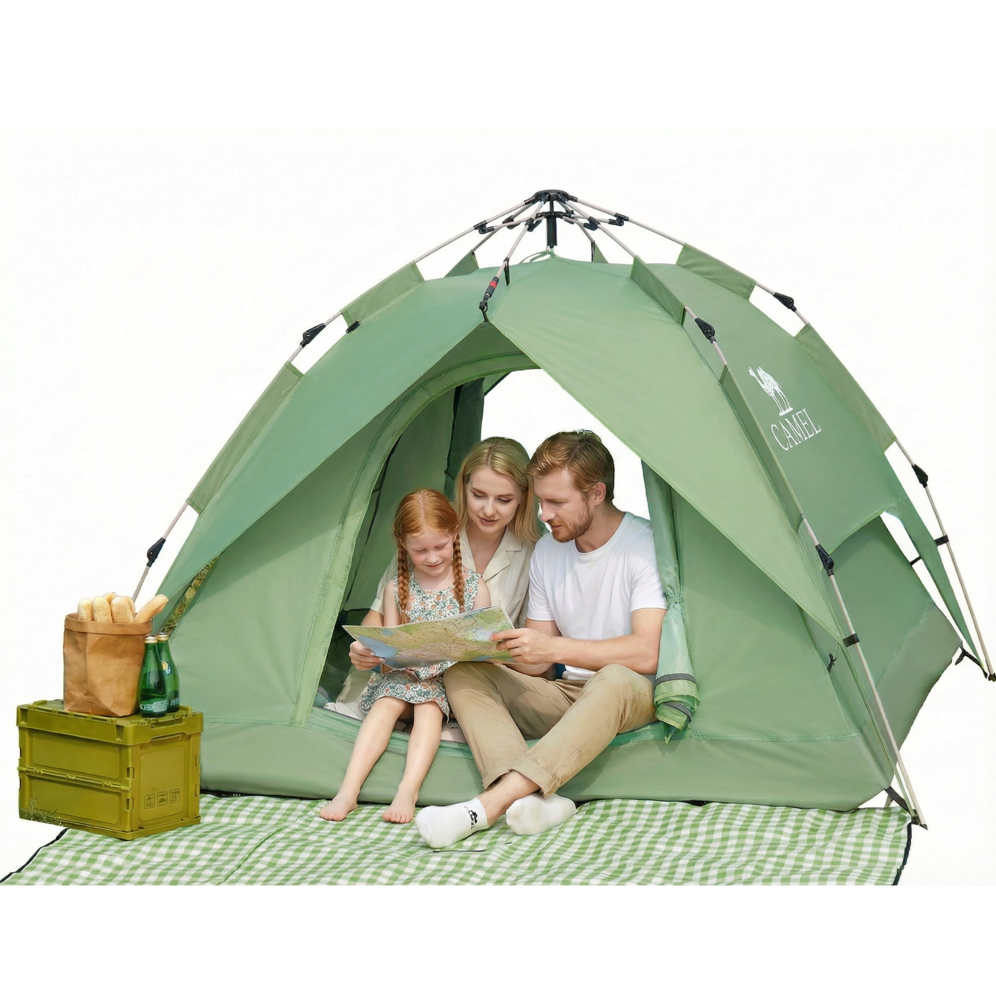 CAMEL 3-4 Person Pop Up Dome Tent Waterproof UV-Resistent Shelter 2-in ...