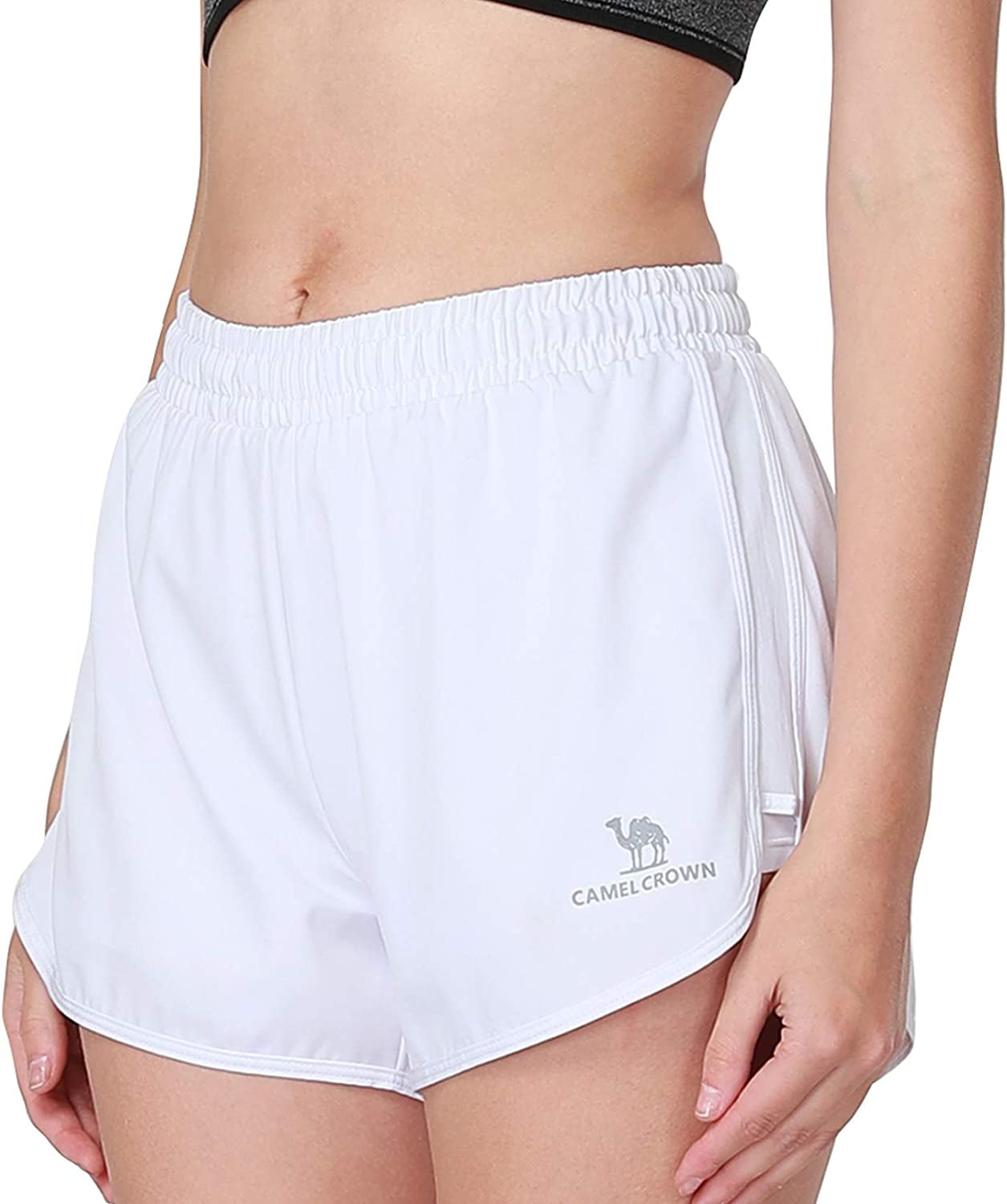 CAMEL CROWN Womens 2 in 1 Running Shorts Active Quick Dry Dolphin ...