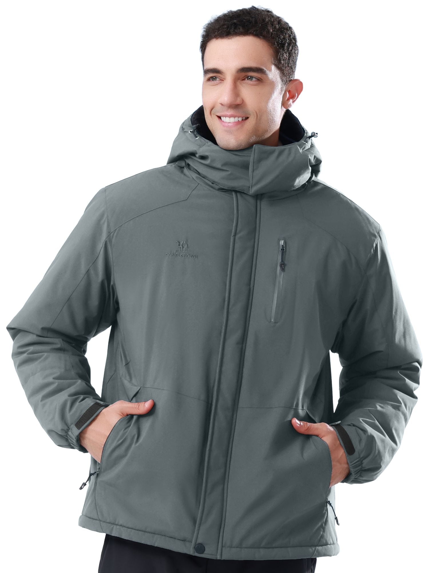 CAMEL Mens Ski Jacket Fleece Trekking Winter Coat Snow Jacket Hooded ...