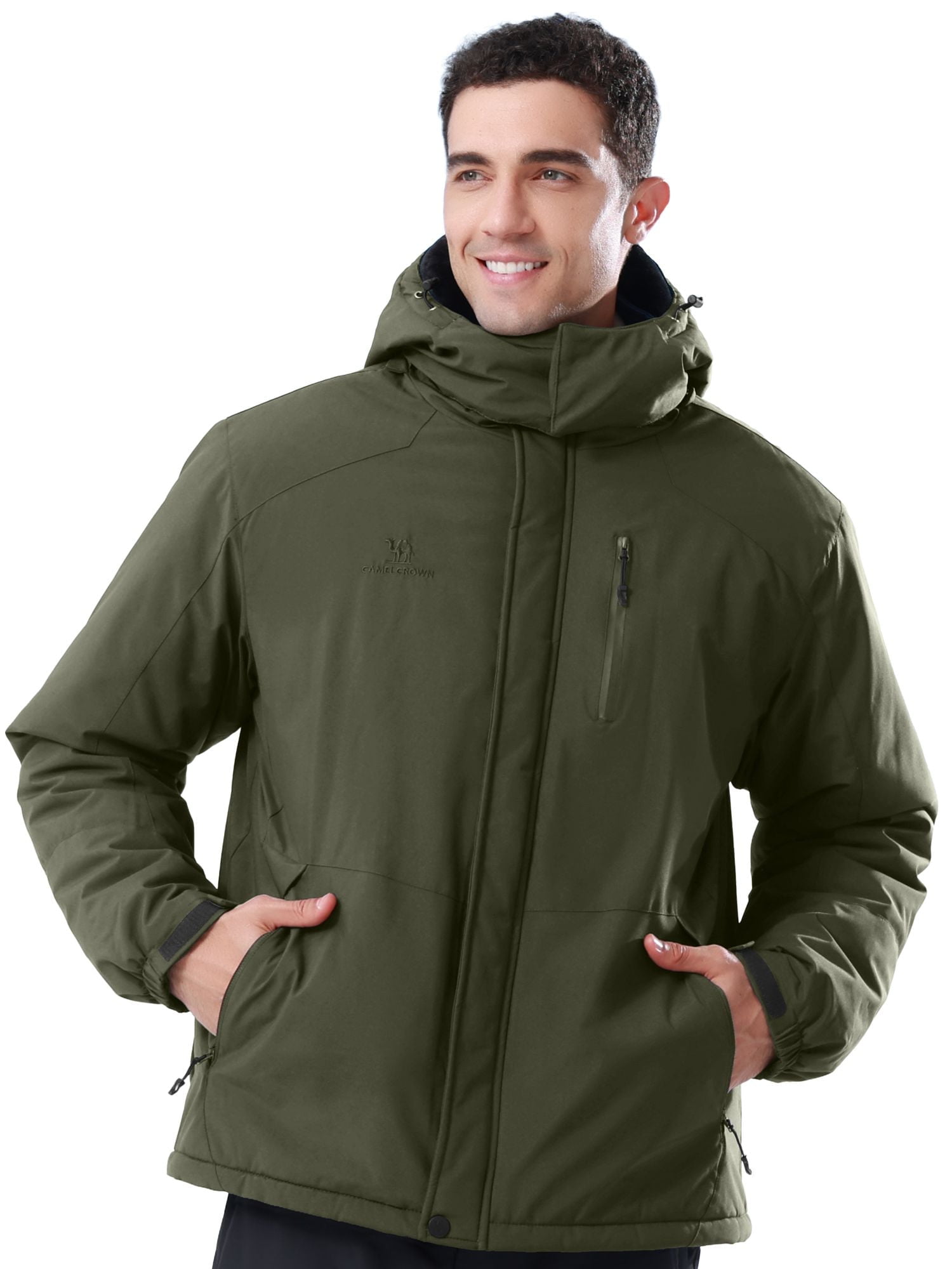 CAMEL Mens Ski Jacket Fleece Trekking Winter Coat Snow Jacket Hooded ...